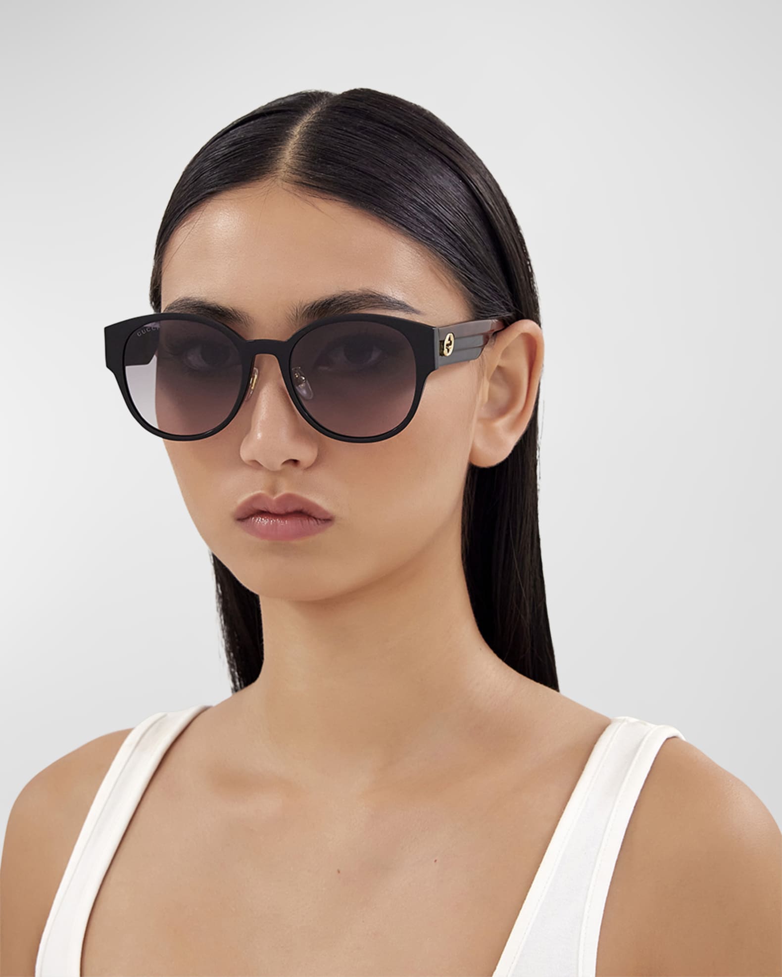 Gucci Color-Block GG Round Acetate Sunglasses | Neiman Marcus
