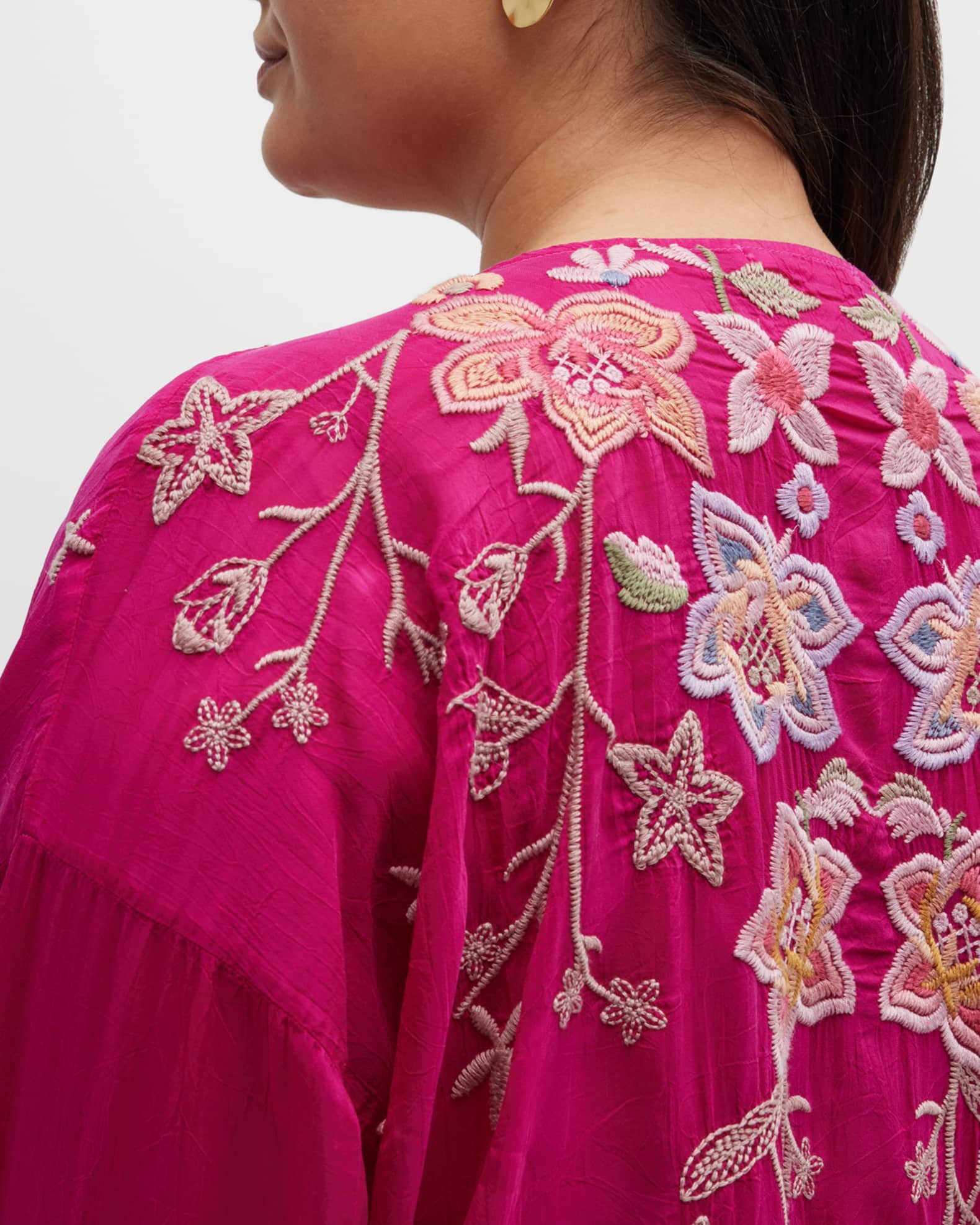 Johnny Was Plus Size Jenai Floral-Embroidered Blouse | Neiman Marcus