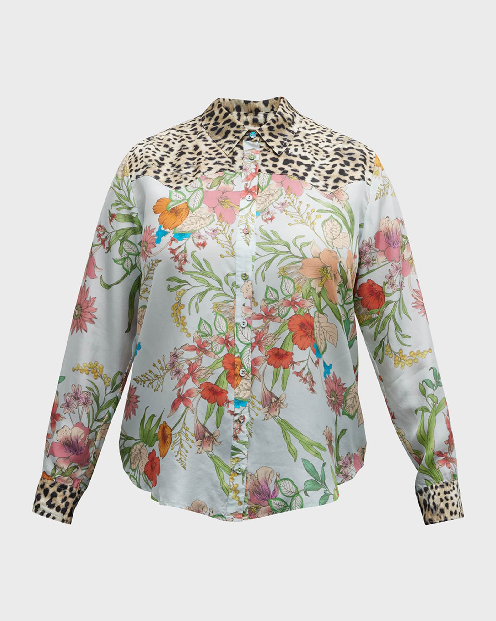 Johnny Was Plus Size Liliana Printed Silk Western Shirt | Neiman Marcus