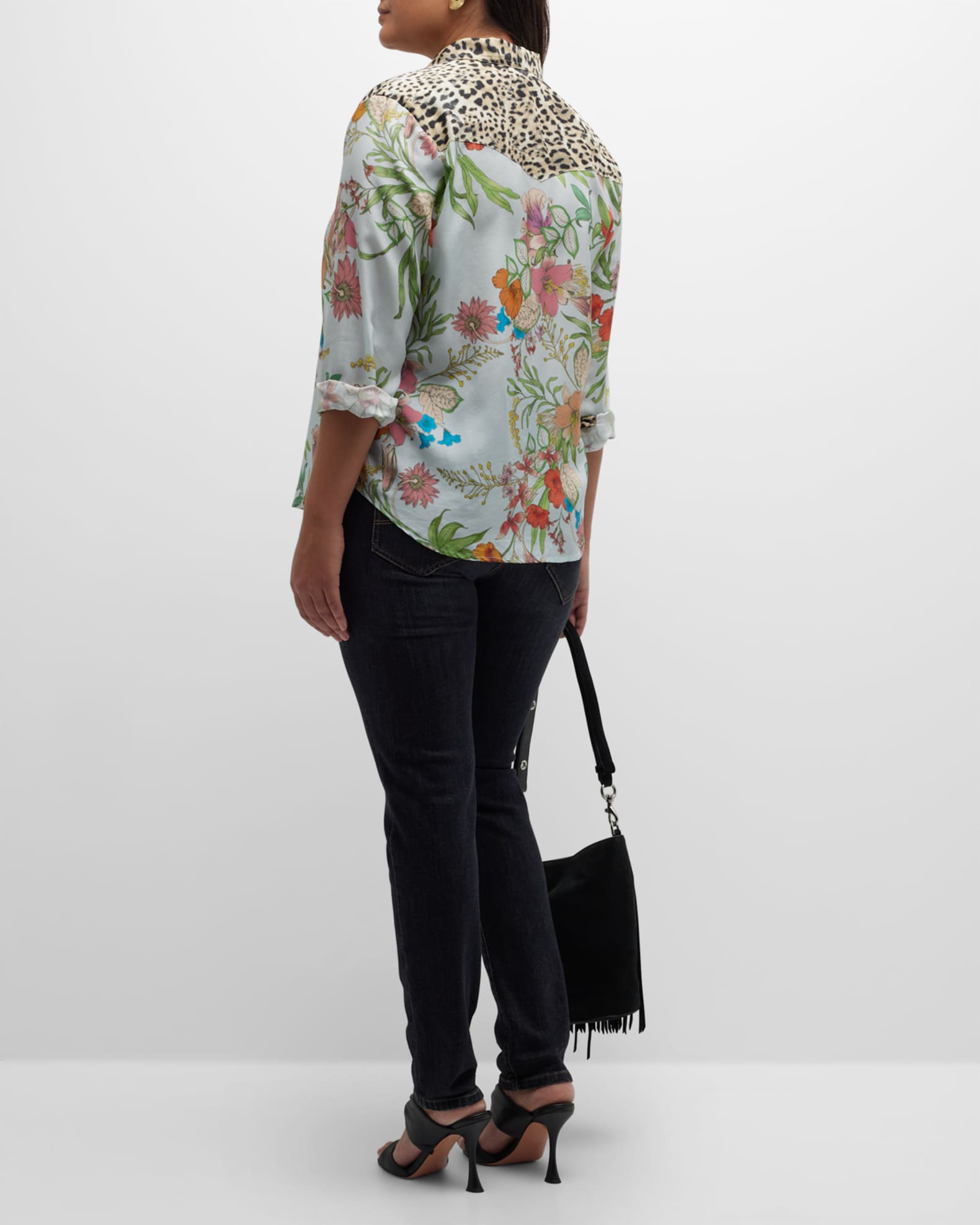 Johnny Was Plus Size Liliana Printed Silk Western Shirt | Neiman Marcus