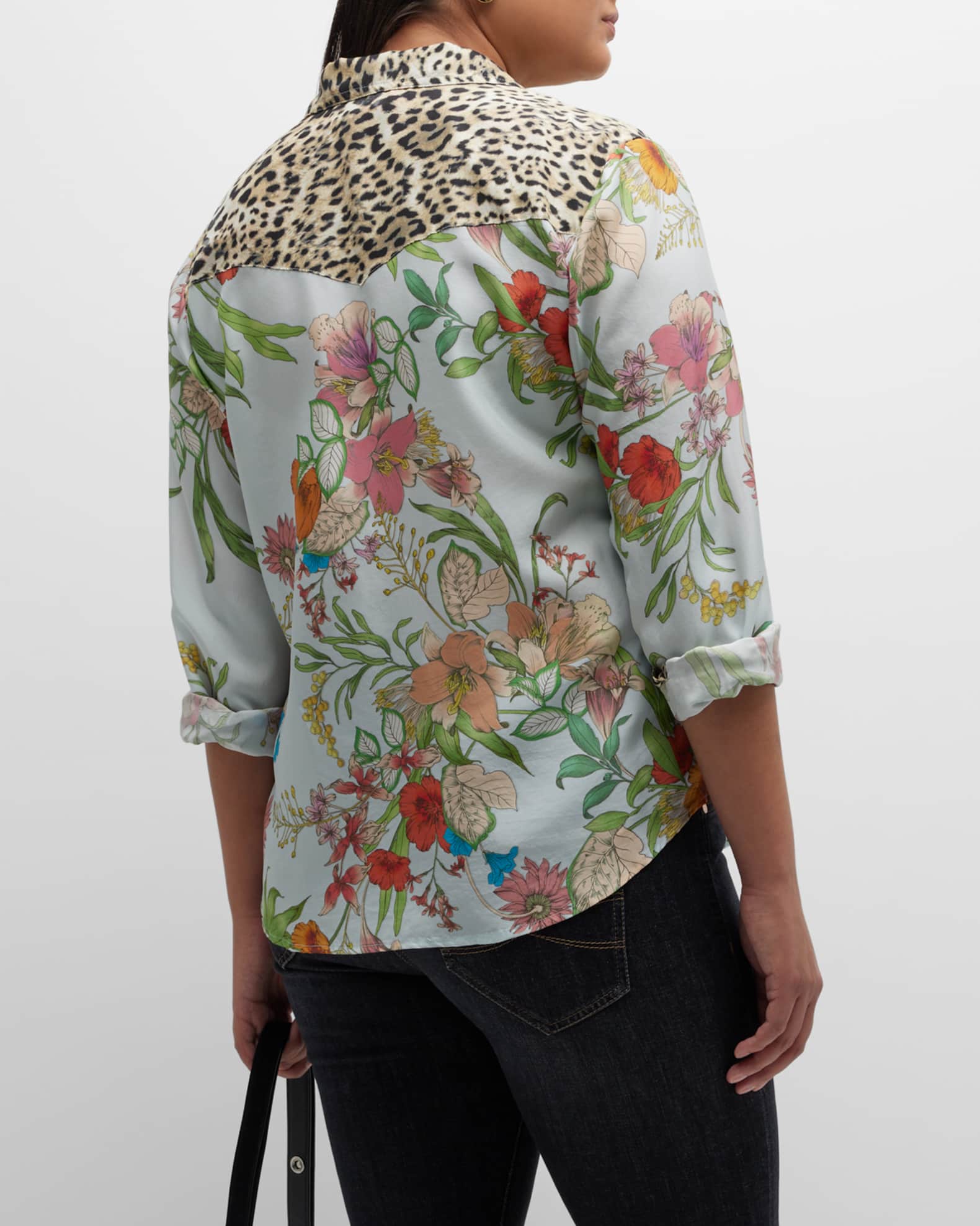 Johnny Was Plus Size Liliana Printed Silk Western Shirt | Neiman Marcus