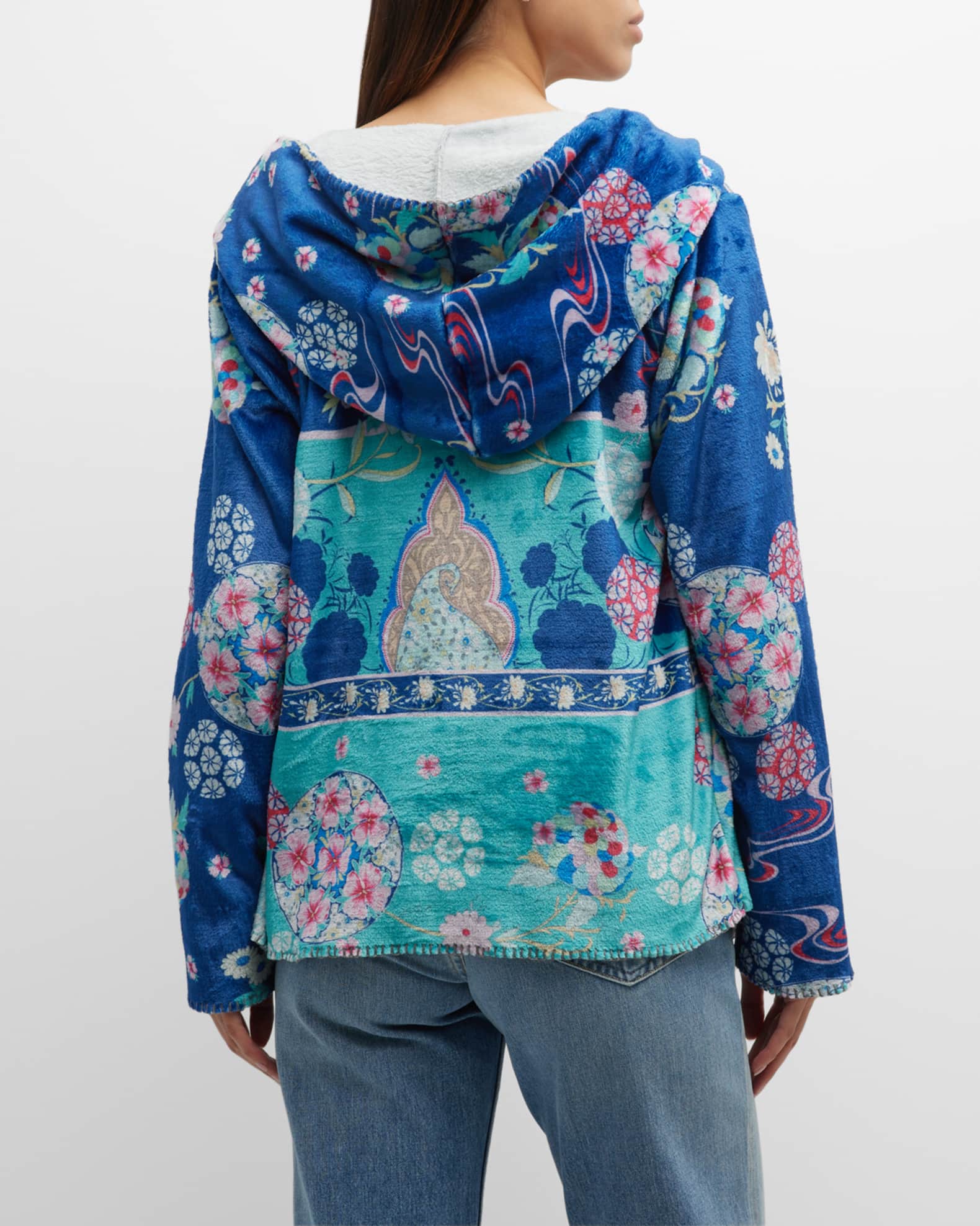 Johnny Was Morning Hooded Floral-Print Sherpa Jacket | Neiman Marcus