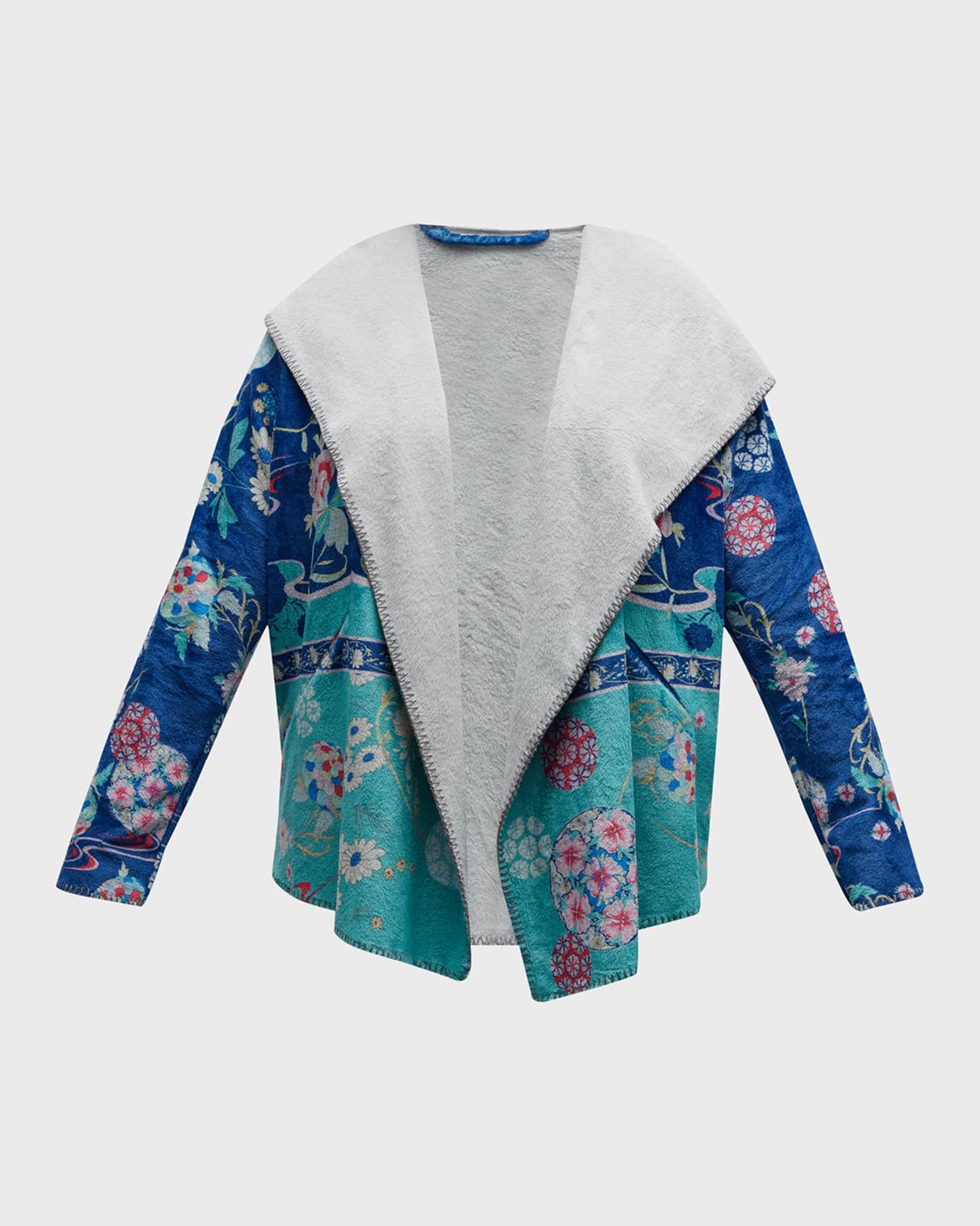 Johnny Was Plus Size Morning Floral-Print Sherpa Jacket | Neiman Marcus