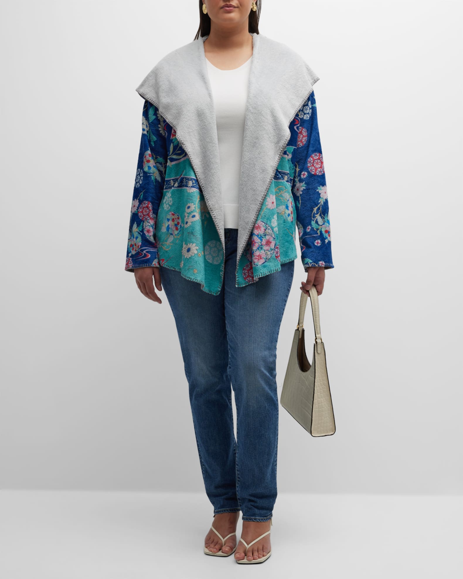 Johnny Was Plus Size Morning Floral-Print Sherpa Jacket | Neiman Marcus