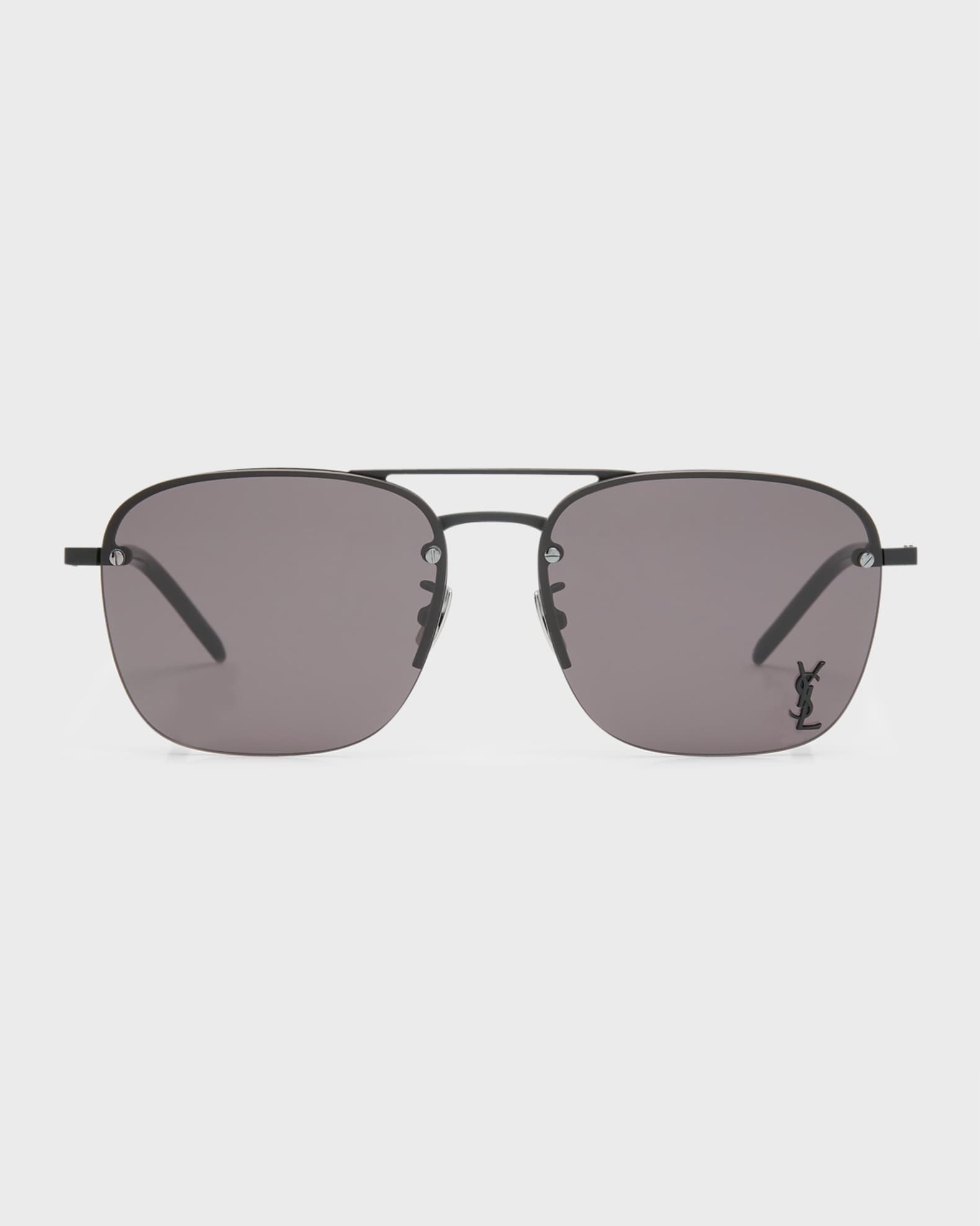 Saint Laurent Raised YSL Metal Aviator Sunglasses | Neiman Marcus