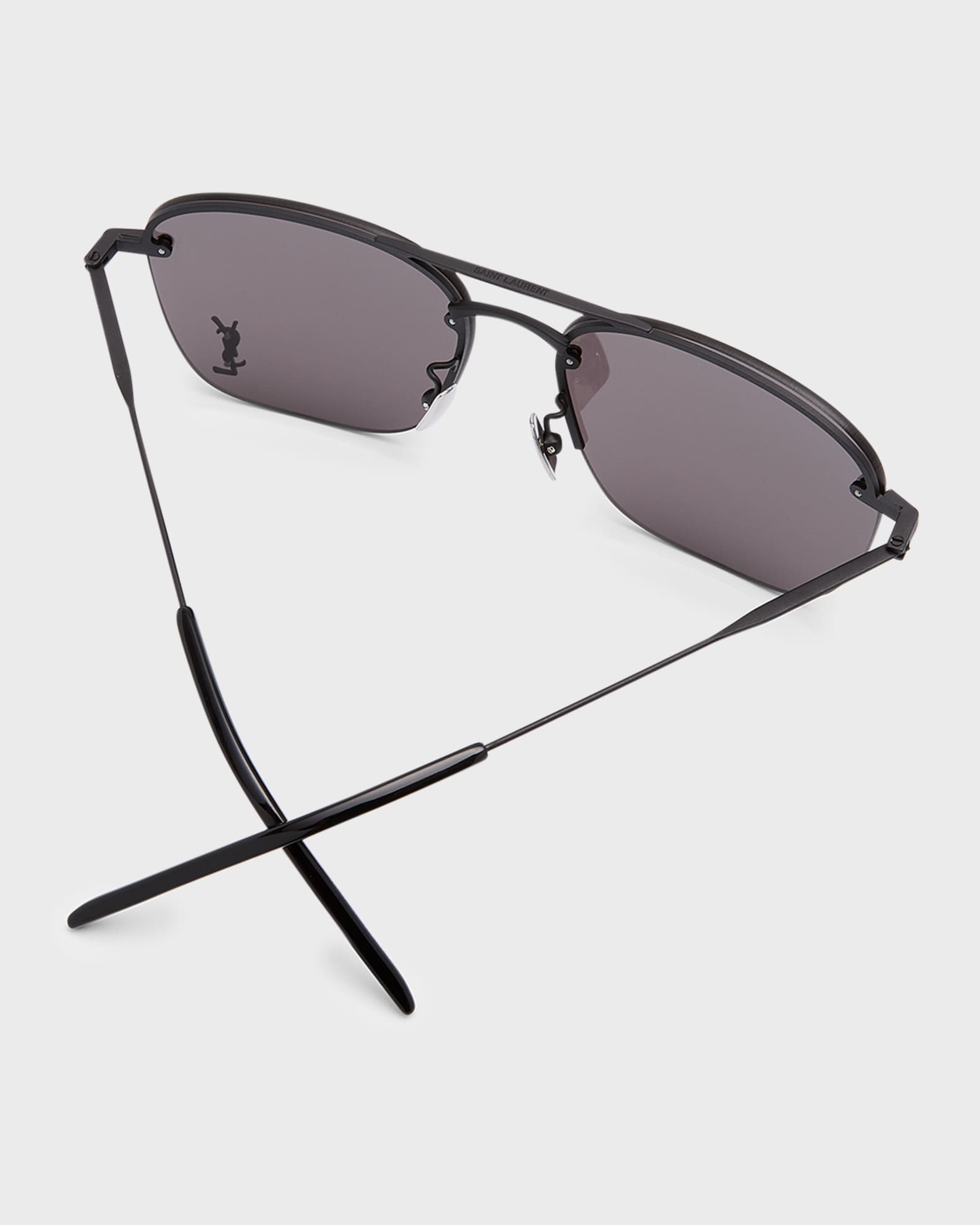 Saint Laurent Raised YSL Metal Aviator Sunglasses | Neiman Marcus