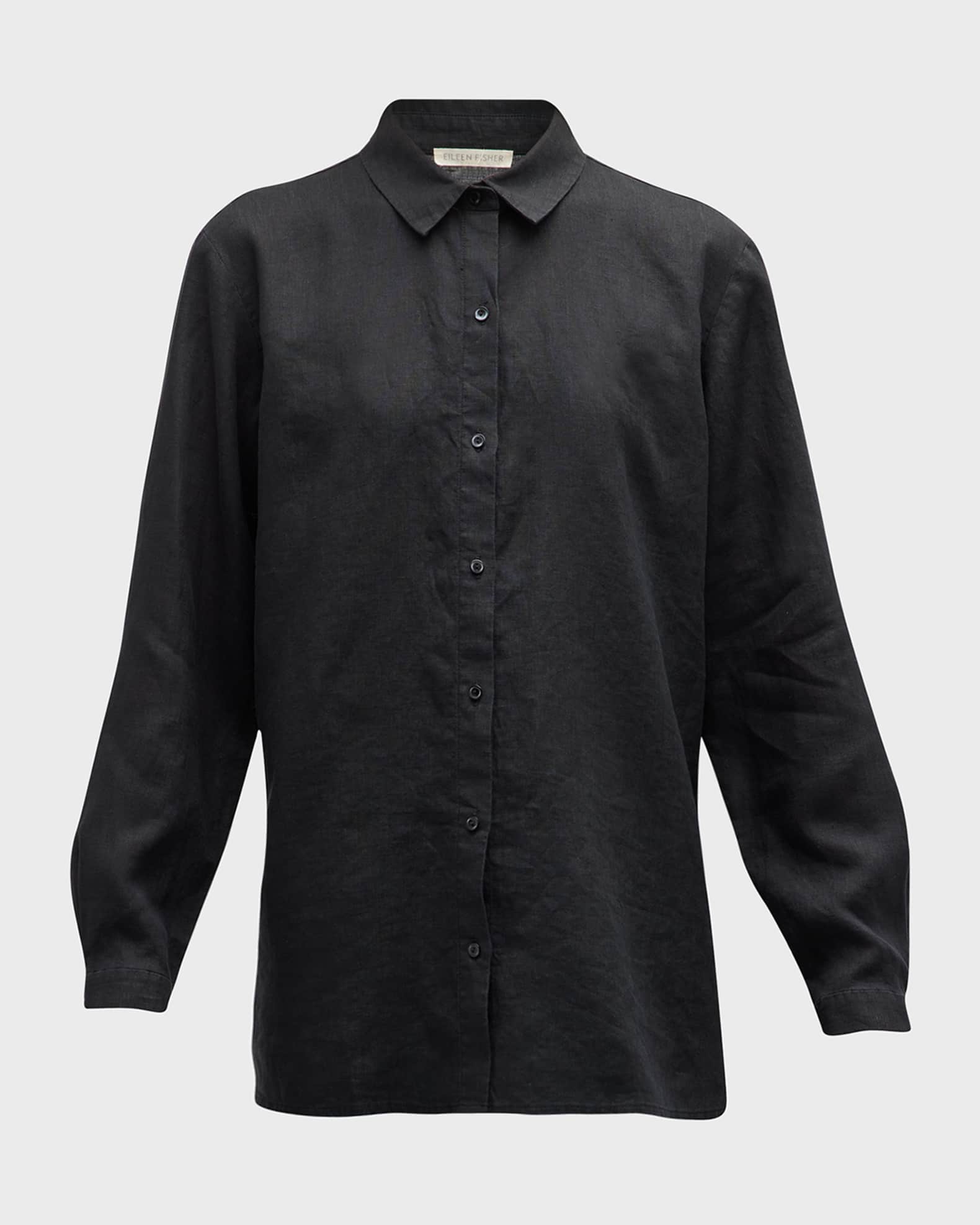 Eileen Fisher Side-Slit Button-Down Linen Shirt | Neiman Marcus
