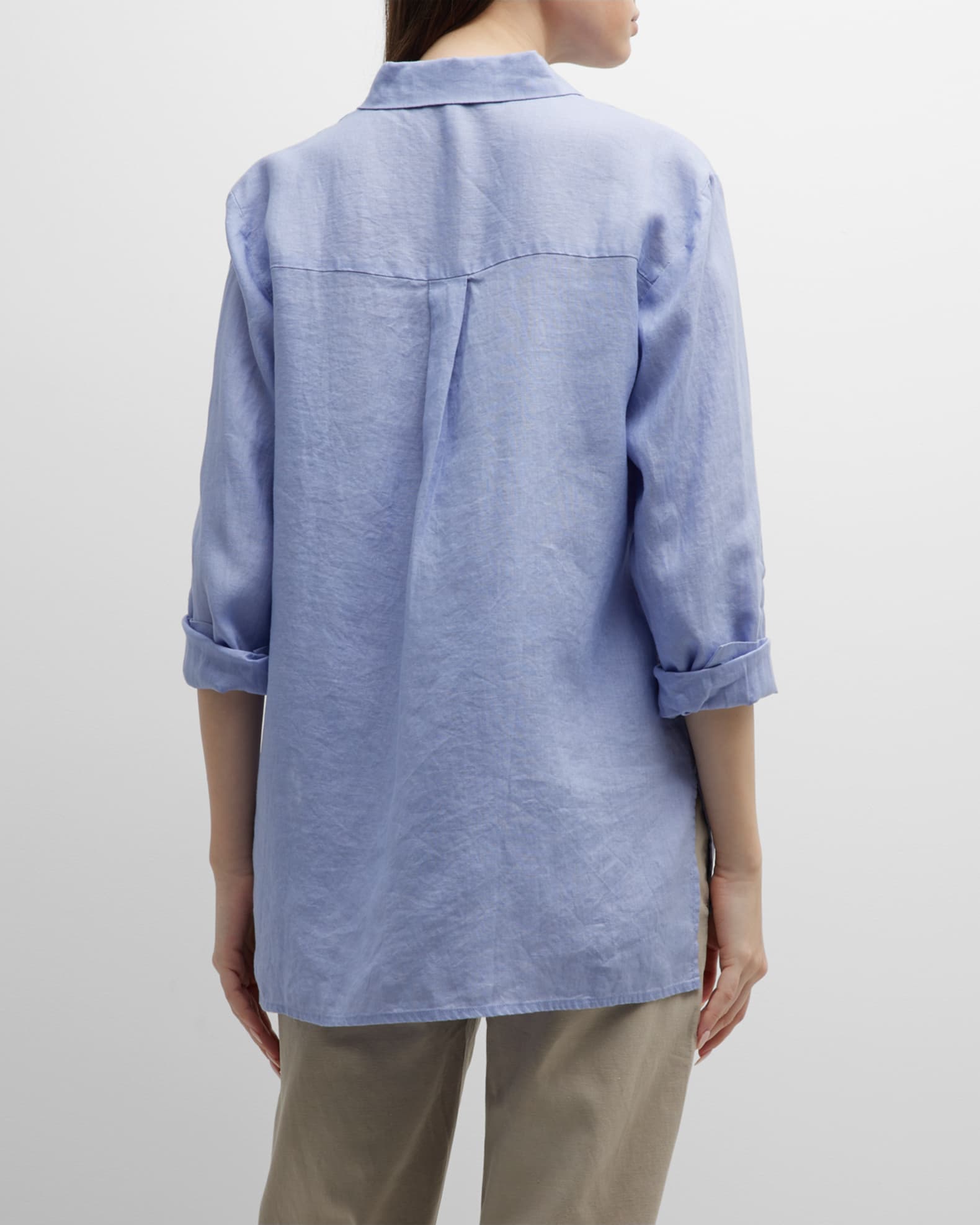 Eileen Fisher Side-Slit Button-Down Linen Shirt | Neiman Marcus