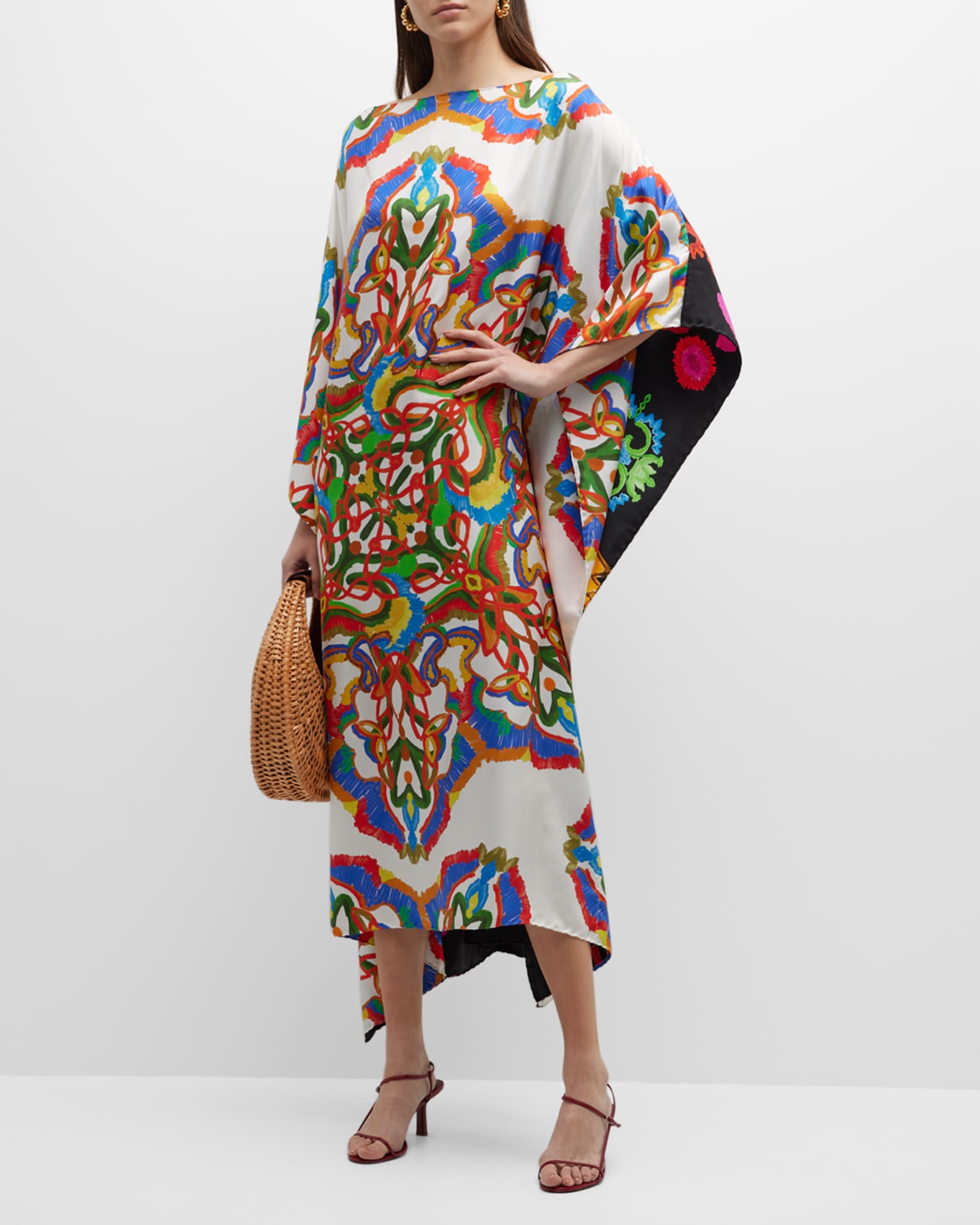 Rianna + Nina Manitari Mesogios-Print Silk Midi Kaftan Dress | Neiman ...