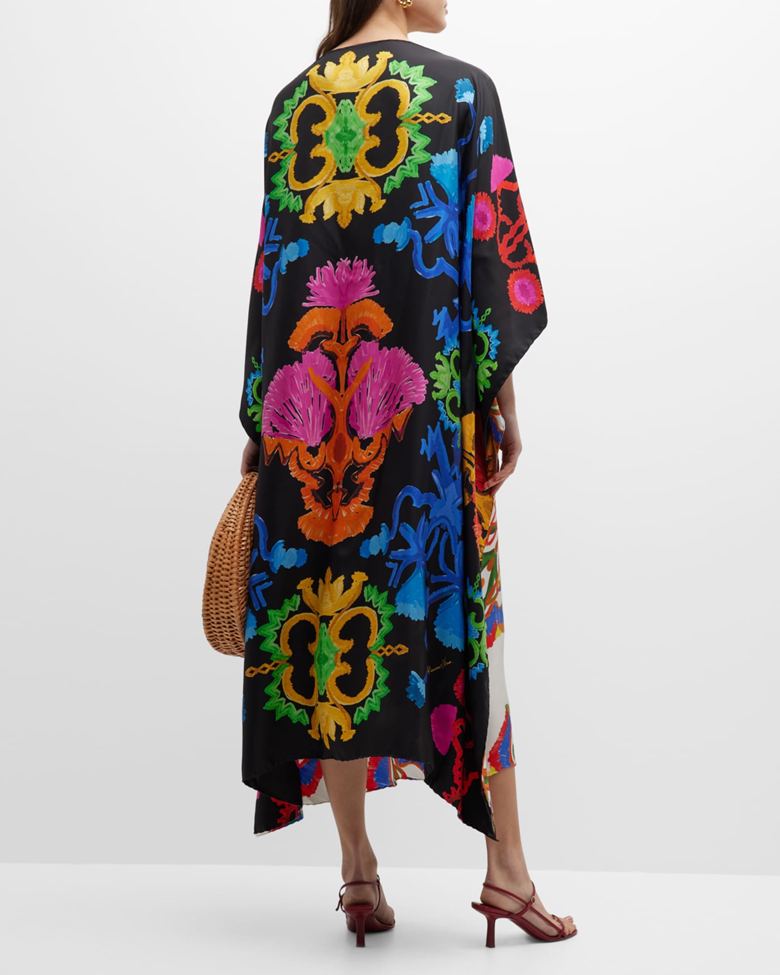 Rianna + Nina Manitari Mesogios-Print Silk Midi Kaftan Dress | Neiman ...
