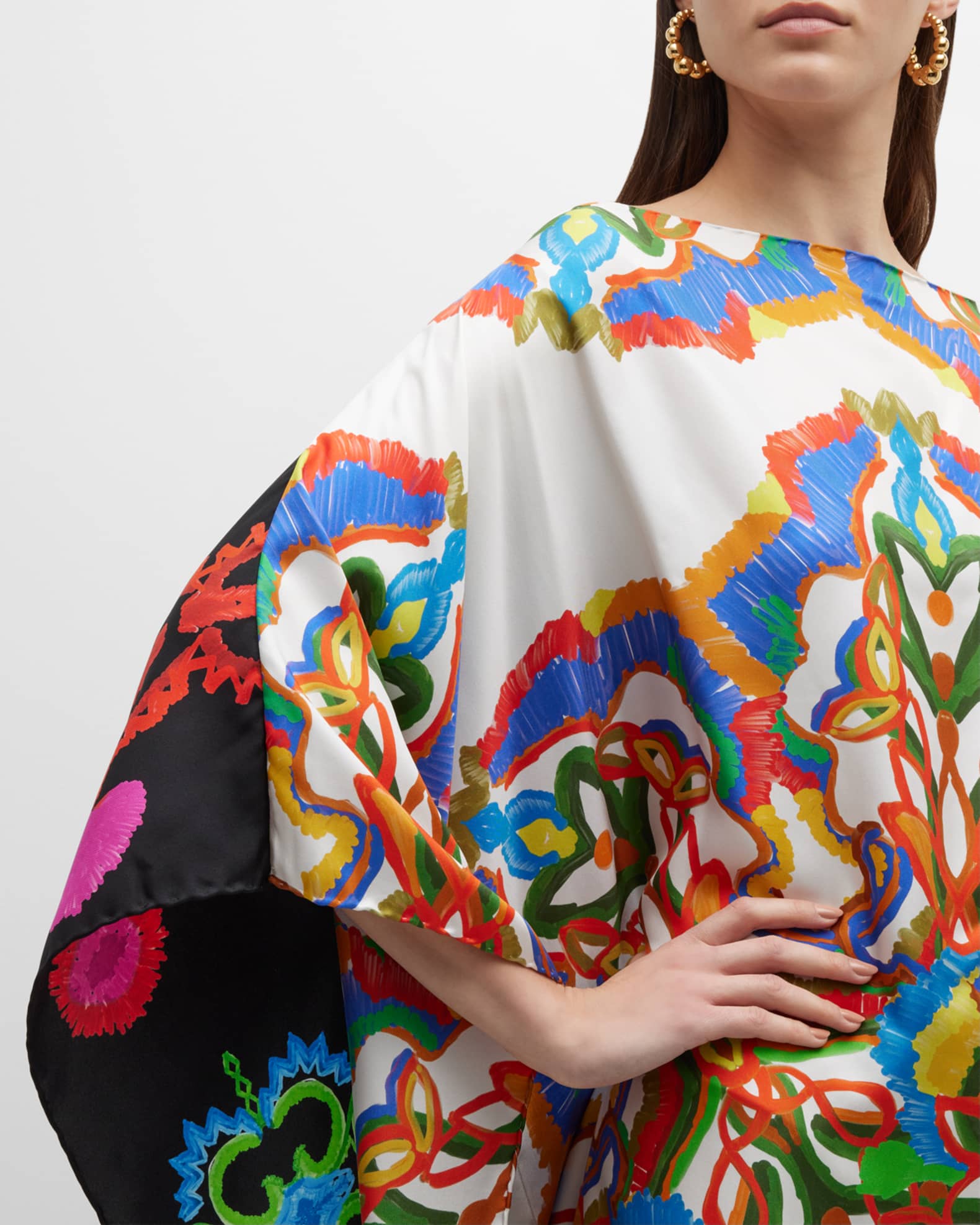 Rianna + Nina Manitari Mesogios-Print Silk Midi Kaftan Dress | Neiman ...