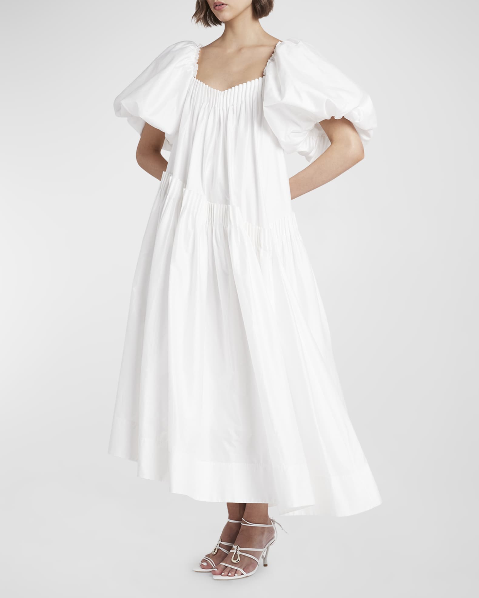 Aje Severine Smock Puff-Sleeve Asymmetric Midi Dress | Neiman Marcus