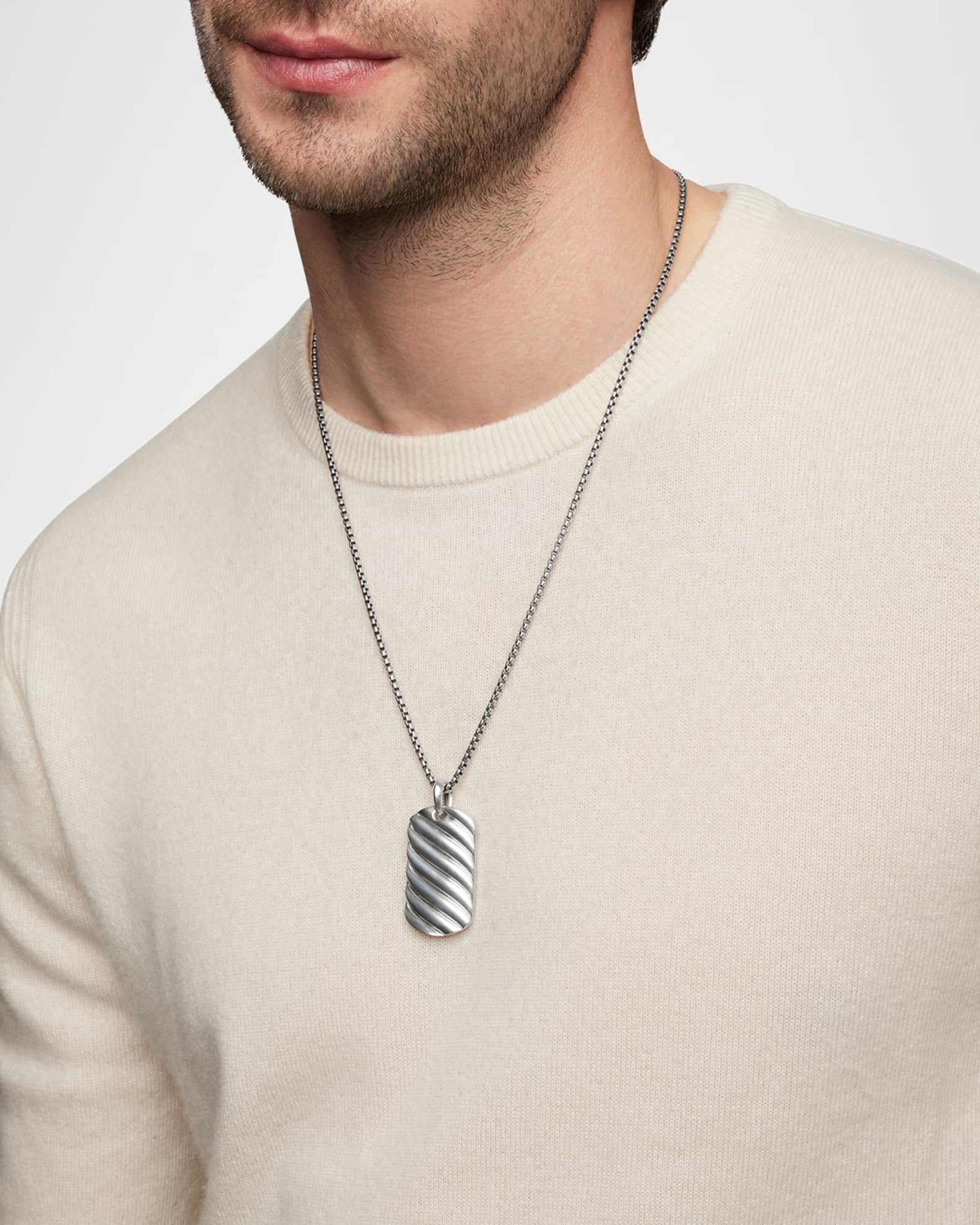 David Yurman Men's Sculpted Cable Tag Pendant in Silver, 42mm | Neiman ...