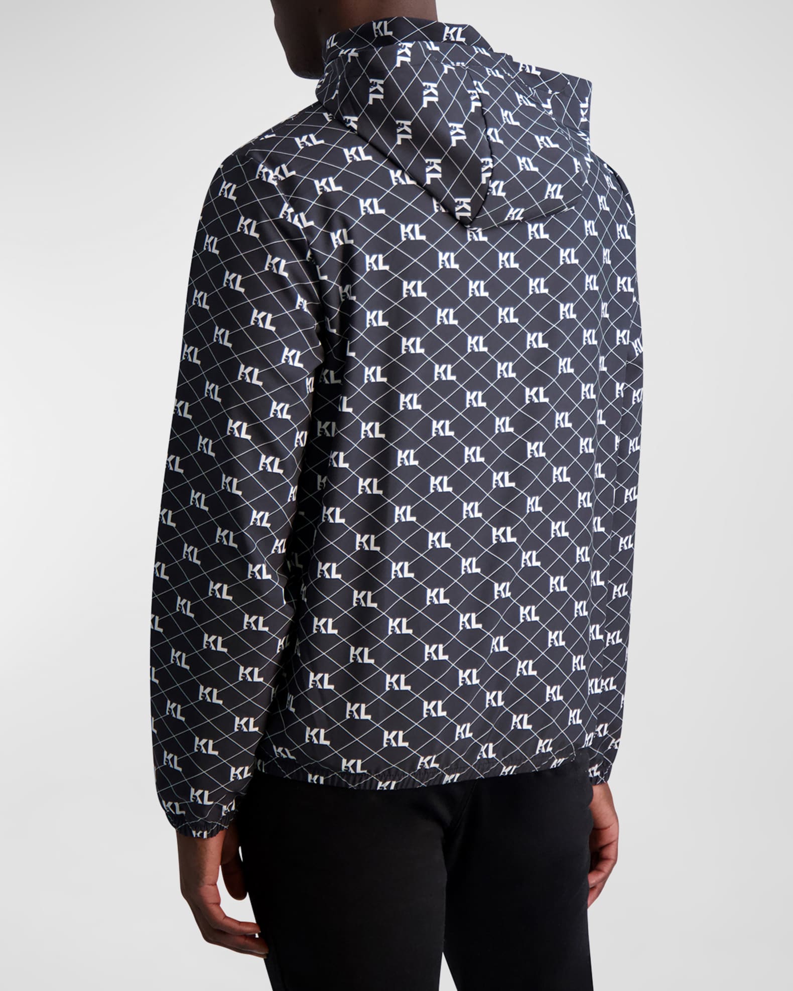 Karl Lagerfeld Paris Men's Monogram Hooded Zip Jacket | Neiman Marcus