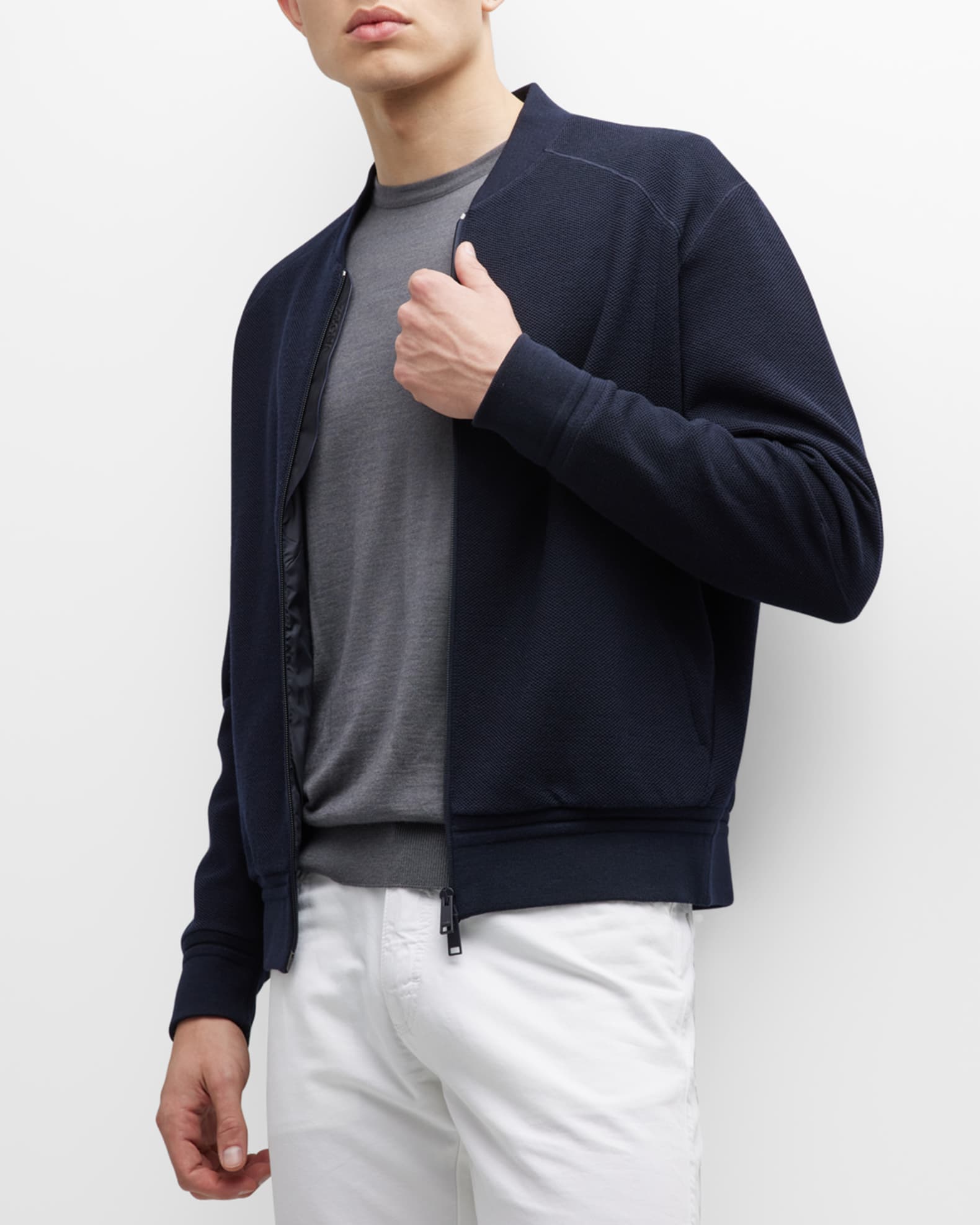 ZEGNA Men's Solid Honeycomb Track Jacket | Neiman Marcus