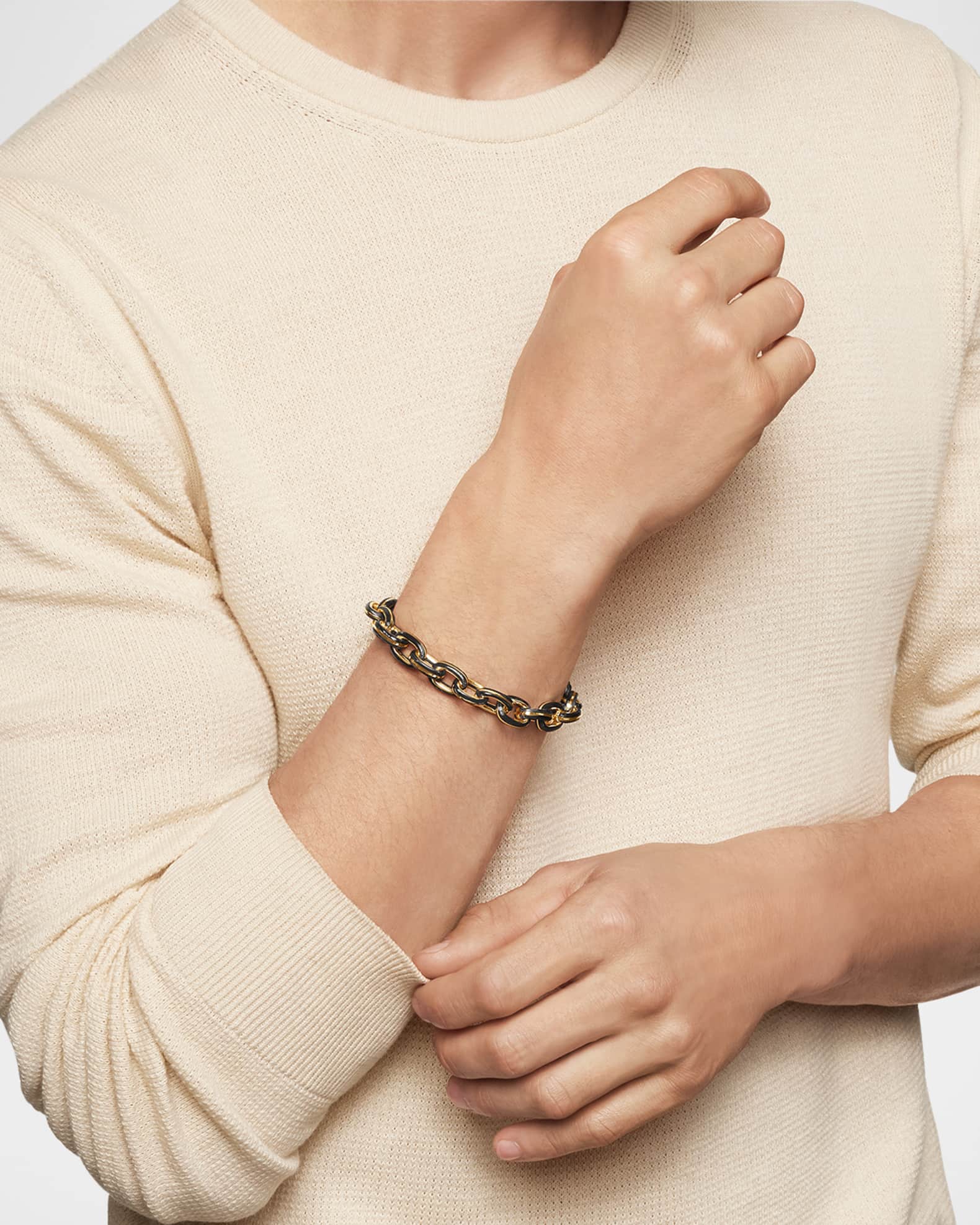Men s Forged Carbon Link Bracelet in 18K Gold 11mm