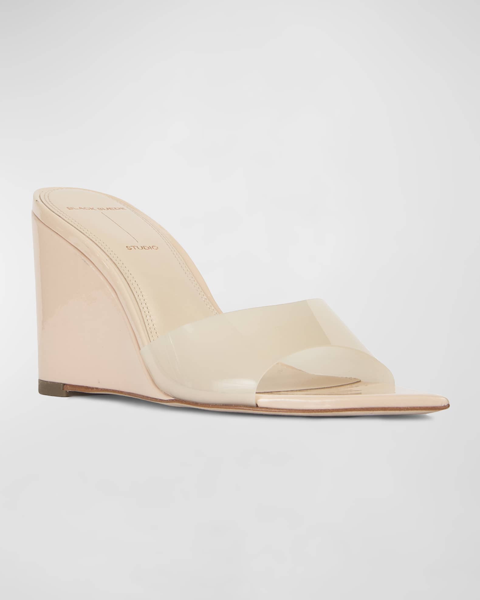 Black Suede Studio Octavia Transparent Wedge Sandals | Neiman Marcus
