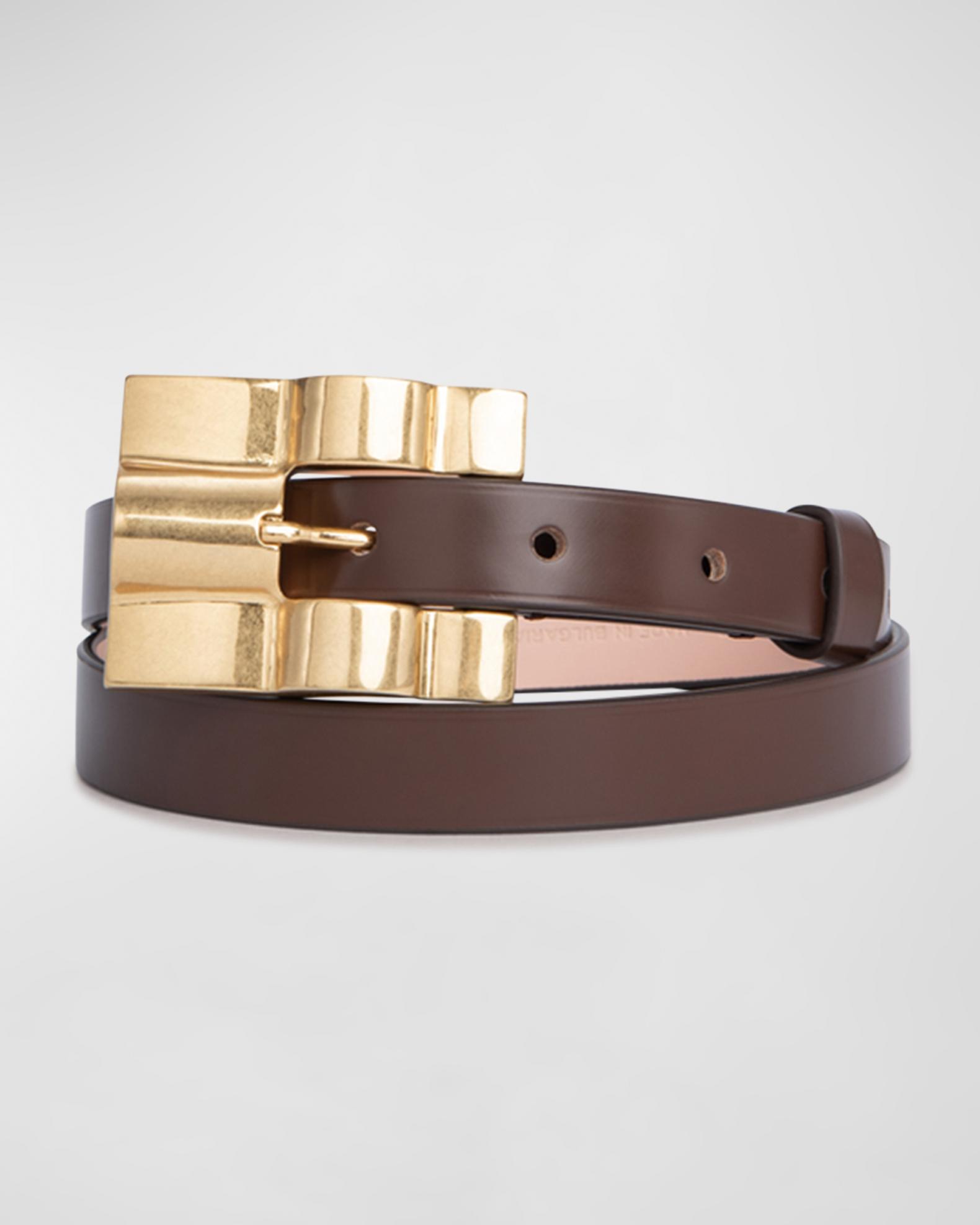 BY FAR Domino Sequoia Semi-Patent Leather Belt | Neiman Marcus