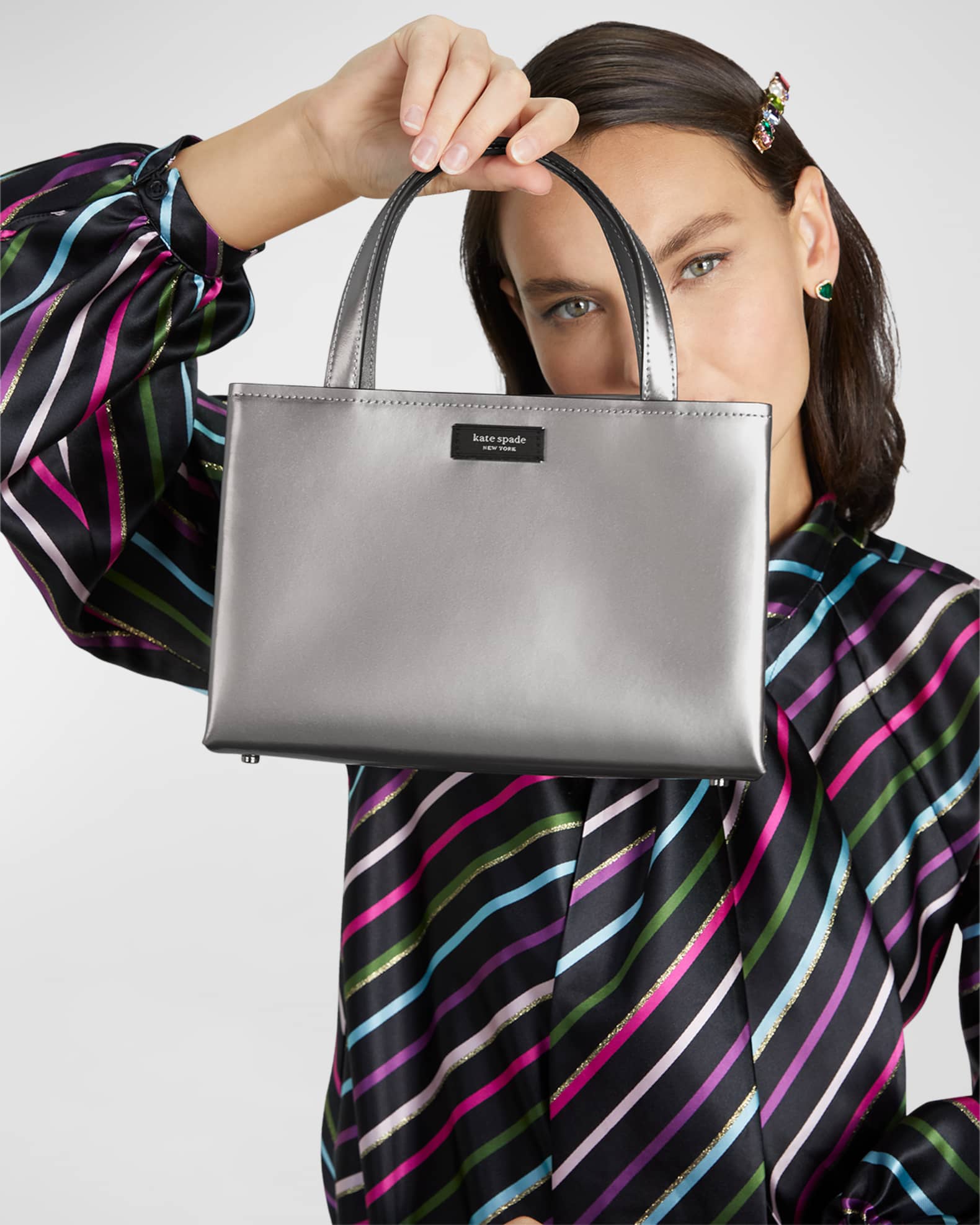 kate spade new york sam icon small metallic patent leather tote bag ...