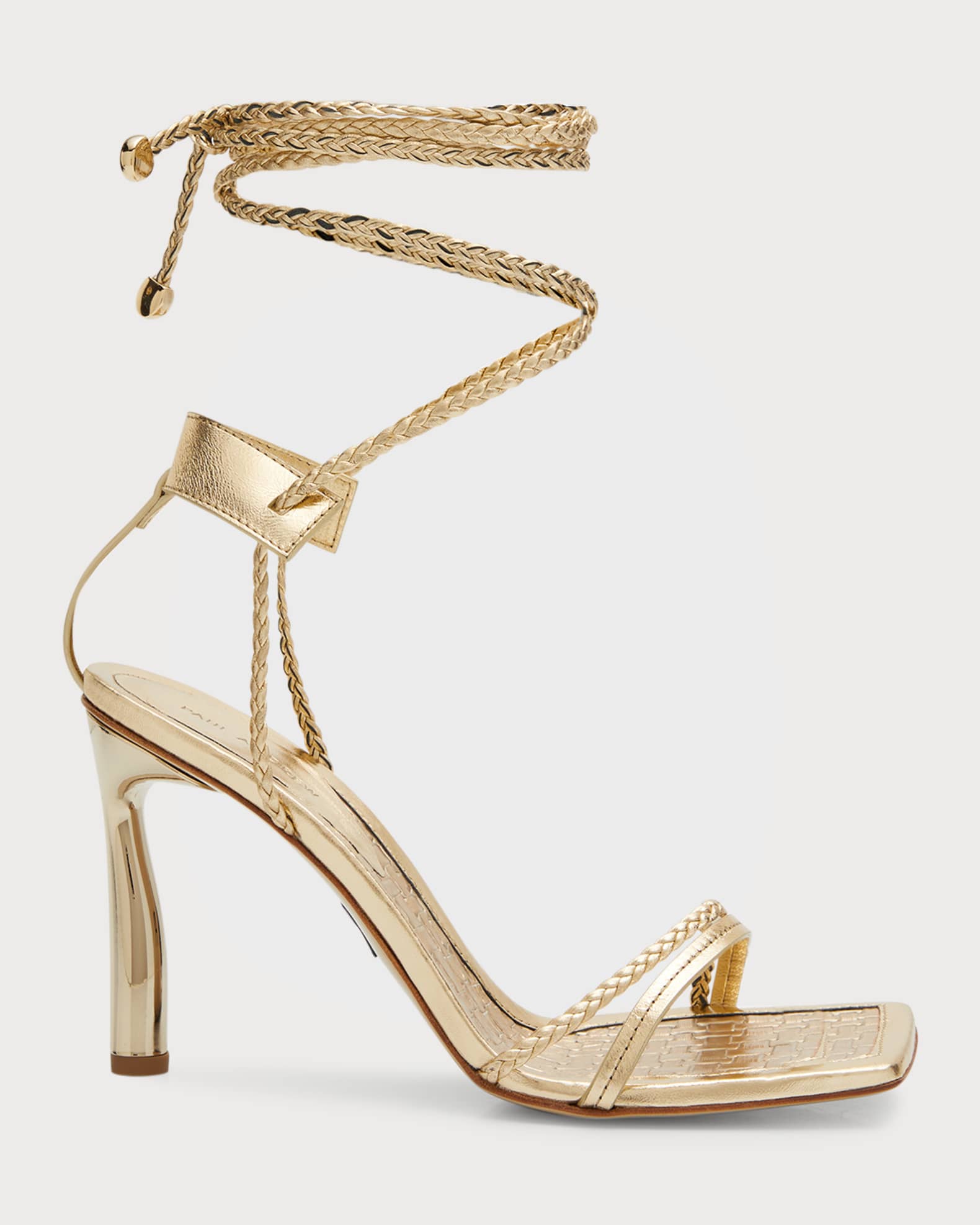 Paul Andrew Metallic Woven Ankle-Tie Sandals | Neiman Marcus