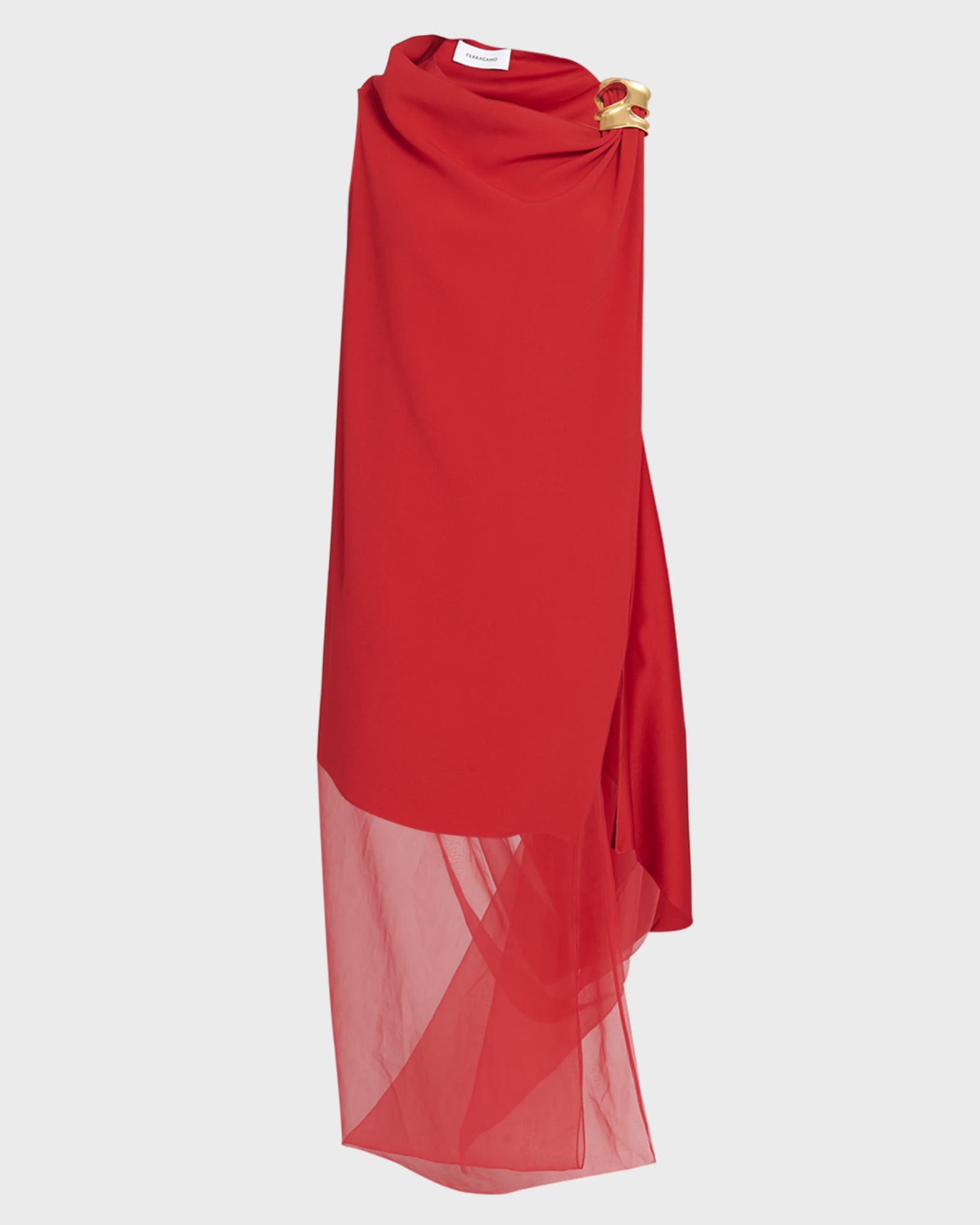 Ferragamo Draped Sheer-Panel High-Low Dress | Neiman Marcus