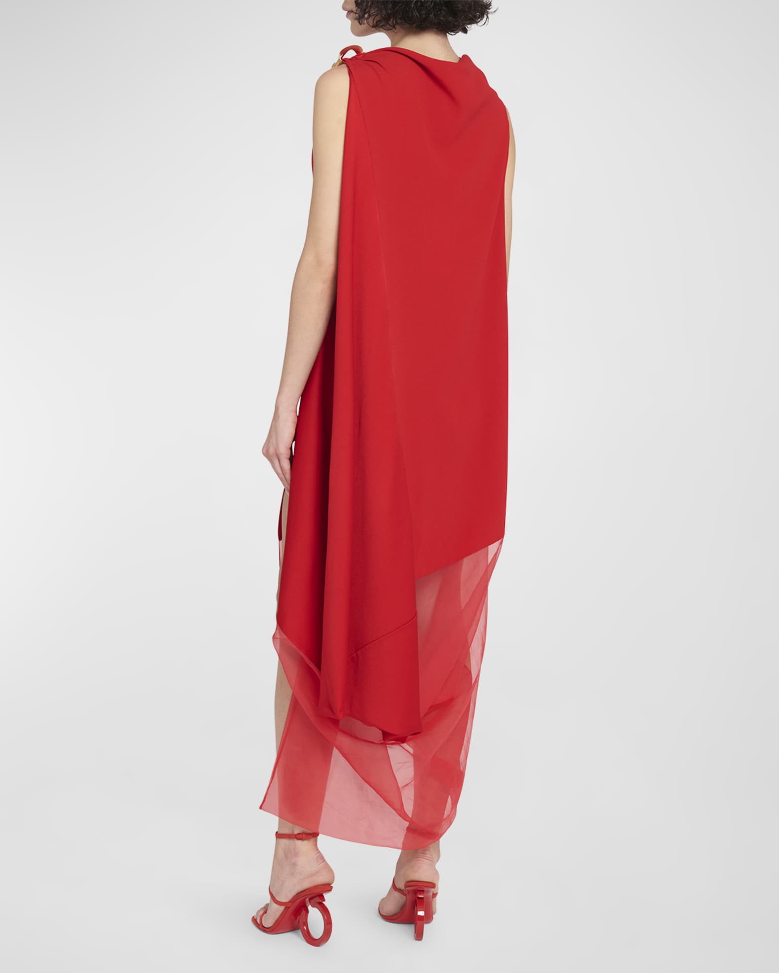 Ferragamo Draped Sheer-Panel High-Low Dress | Neiman Marcus