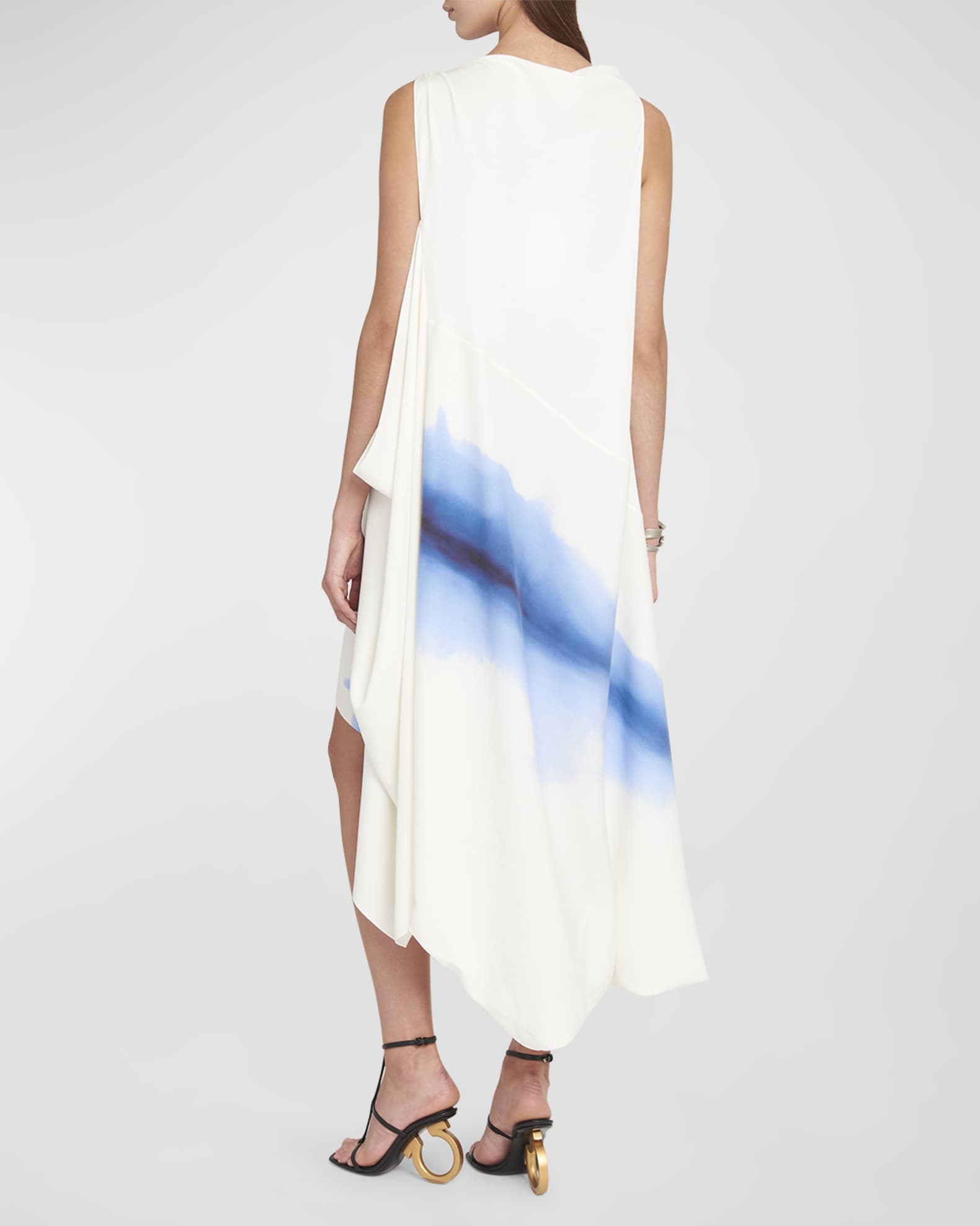 Ferragamo Degrade-Print Draped High-Low Shift Dress | Neiman Marcus