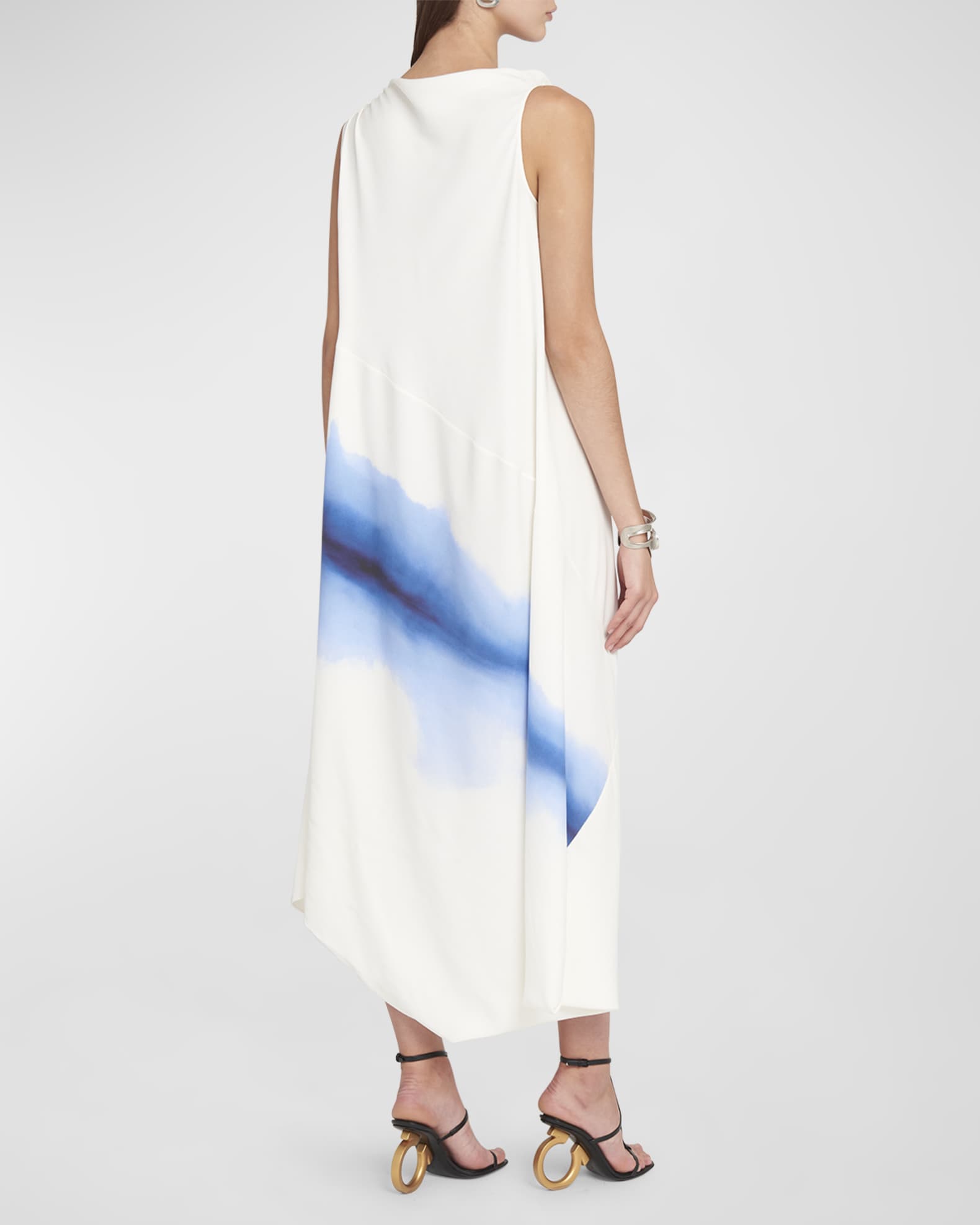 Ferragamo Degrade-Print Draped High-Low Shift Dress | Neiman Marcus