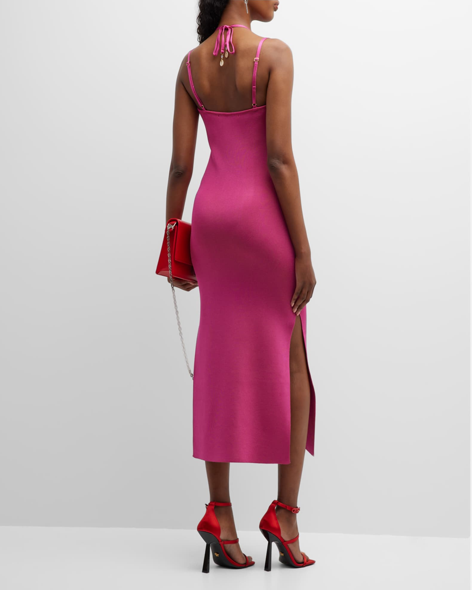 Paola Bernardi Julia Spaghetti Strap Cutout Ribbed Midi Dress Neiman