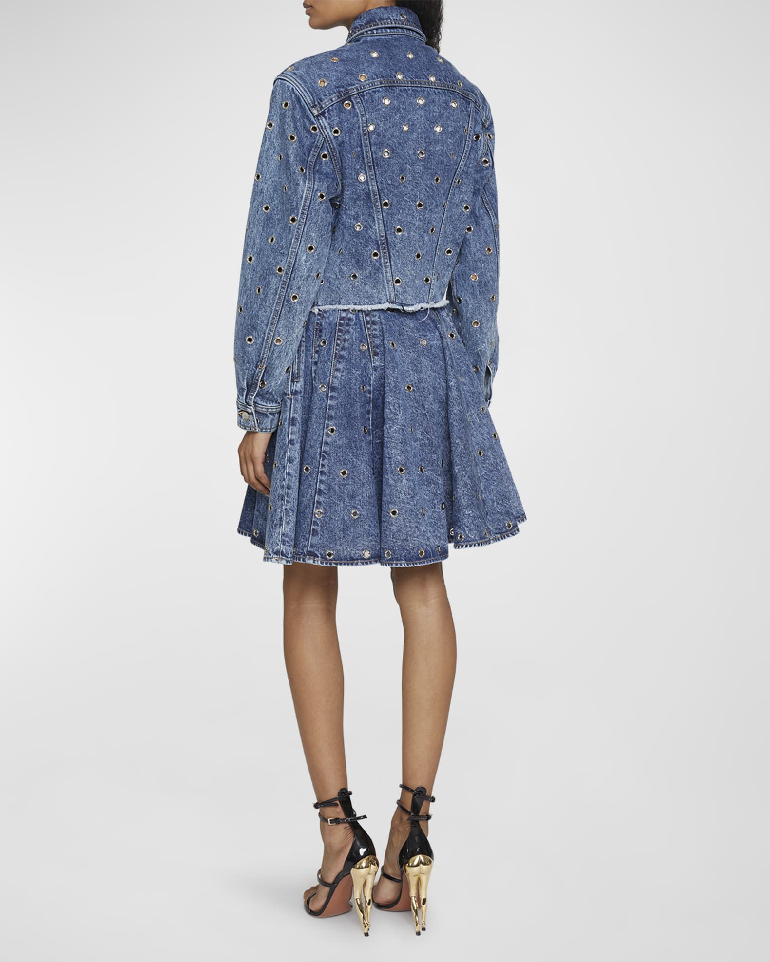 ALAIA Grommet Eyelet Crop Denim Jacket | Neiman Marcus