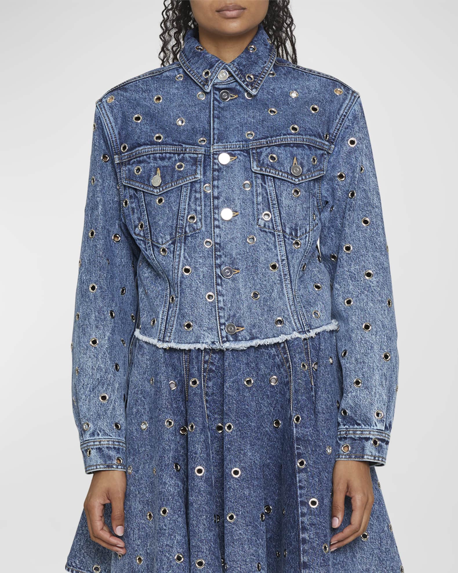 ALAIA Grommet Eyelet Crop Denim Jacket | Neiman Marcus