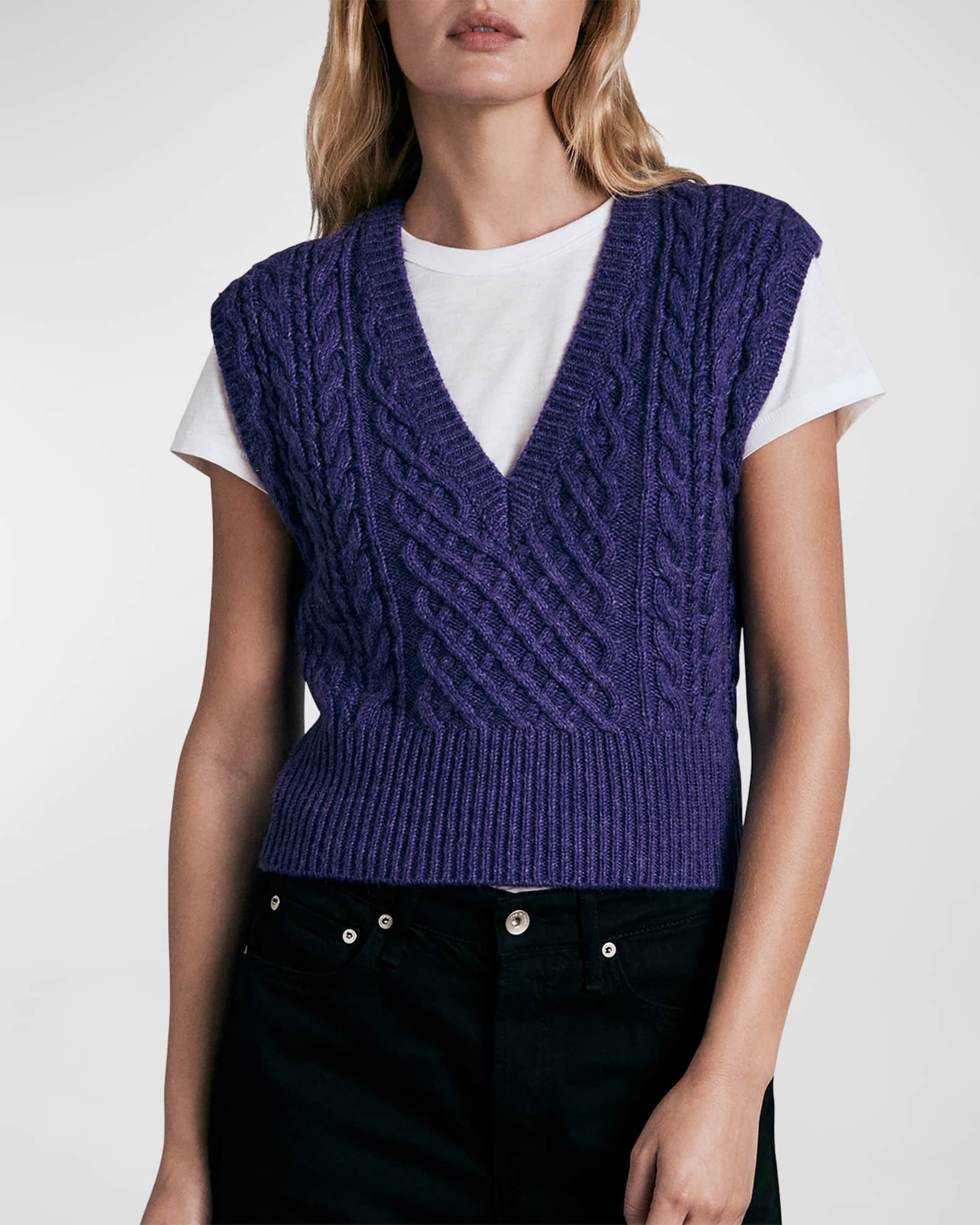 Rag & Bone Elizabeth Cable-Knit Sweater Vest | Neiman Marcus