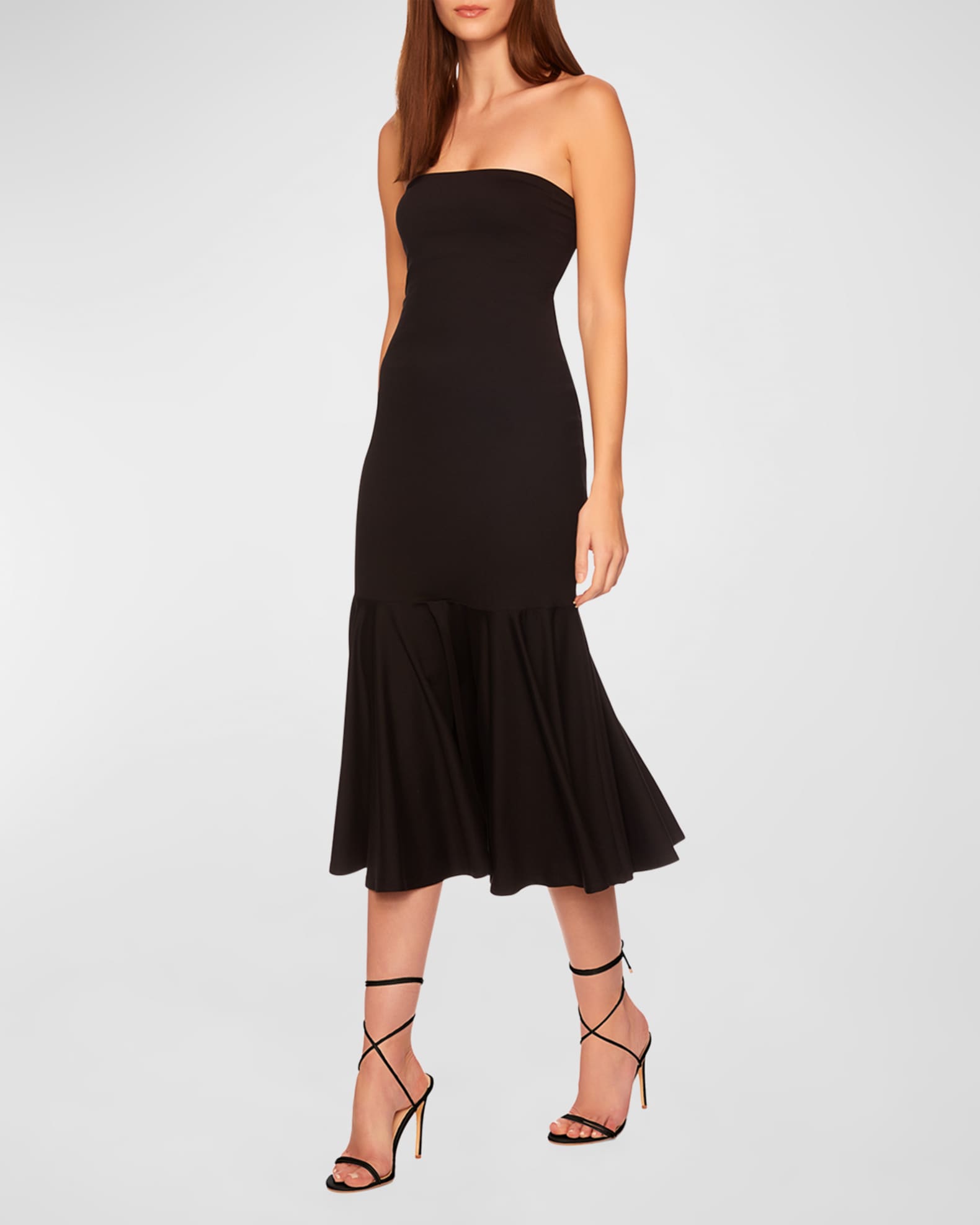 Susana Monaco Flutter-Hem Stretch Tube Midi Dress | Neiman Marcus