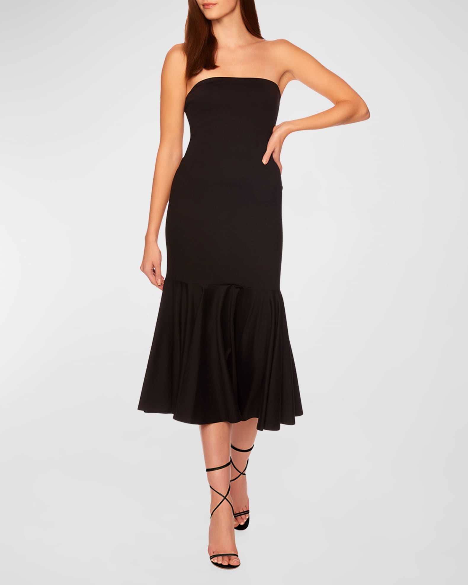Susana Monaco Flutter-Hem Stretch Tube Midi Dress | Neiman Marcus