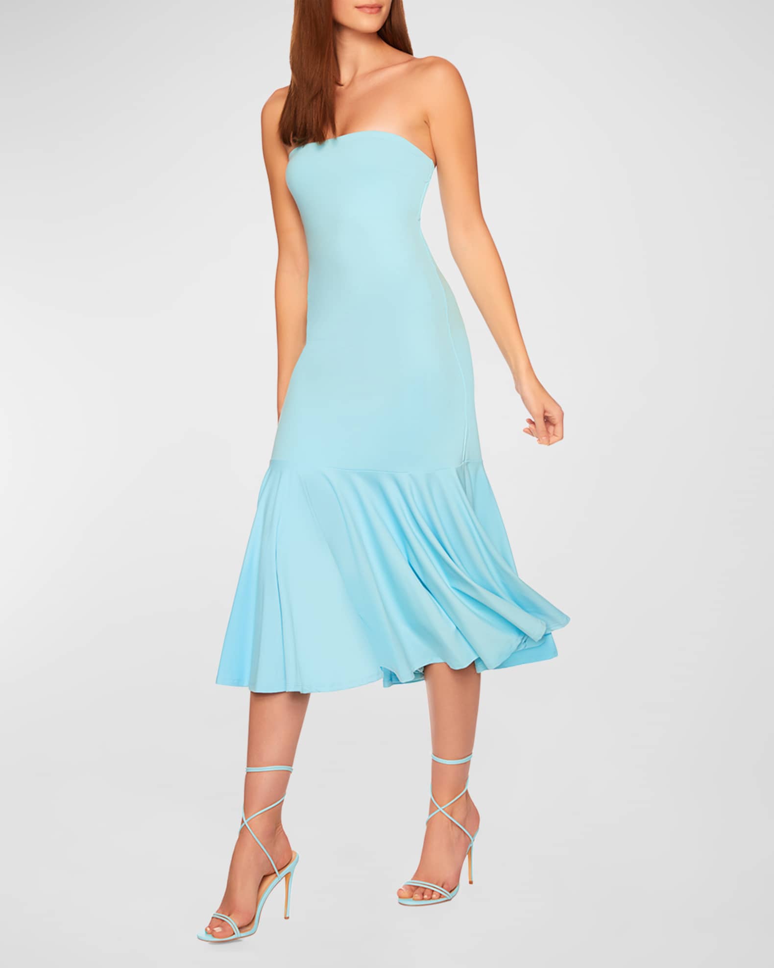 Susana Monaco Flutter-Hem Stretch Tube Midi Dress | Neiman Marcus