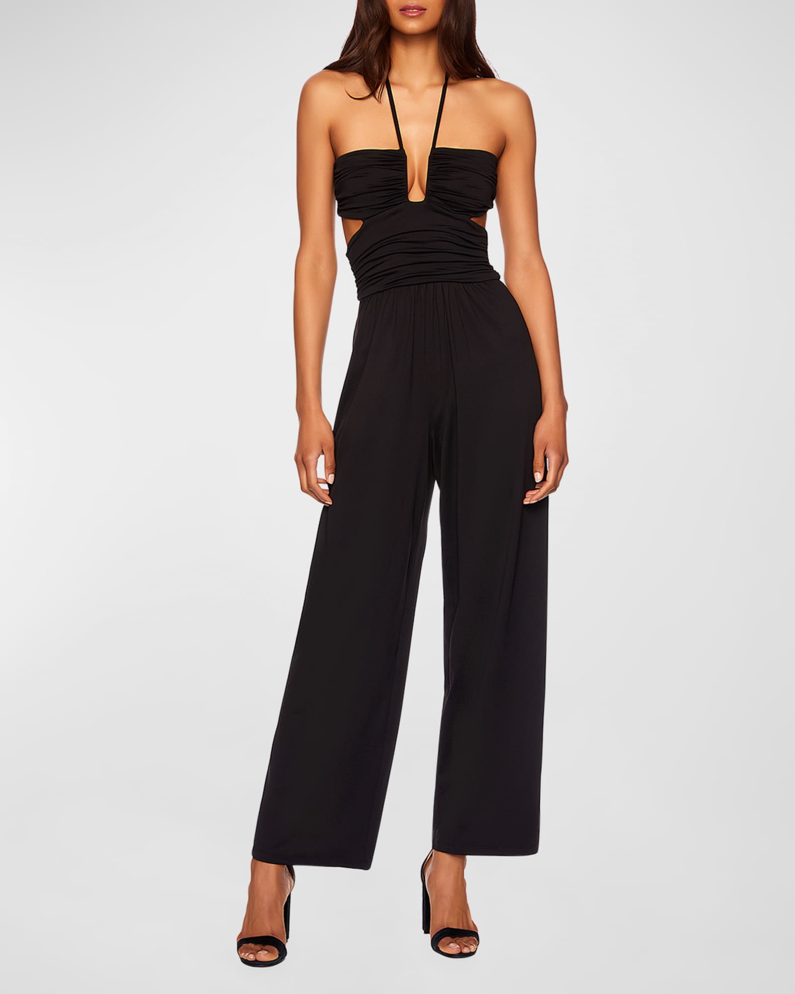 Susana Monaco Square String-Tie Halter Straight-Leg Jumpsuit | Neiman Marcus