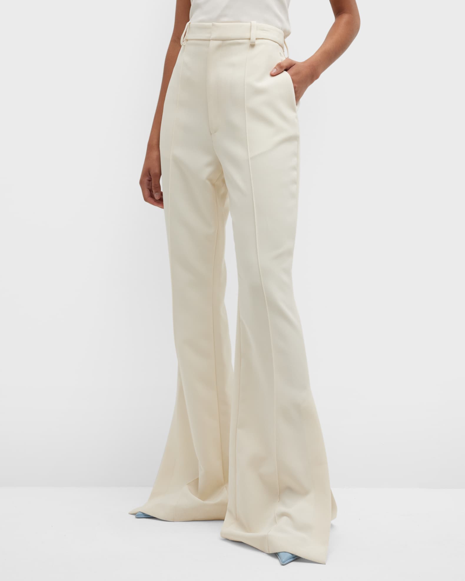 LAPOINTE Slit-Hem Flare Matte Crepe Pants | Neiman Marcus