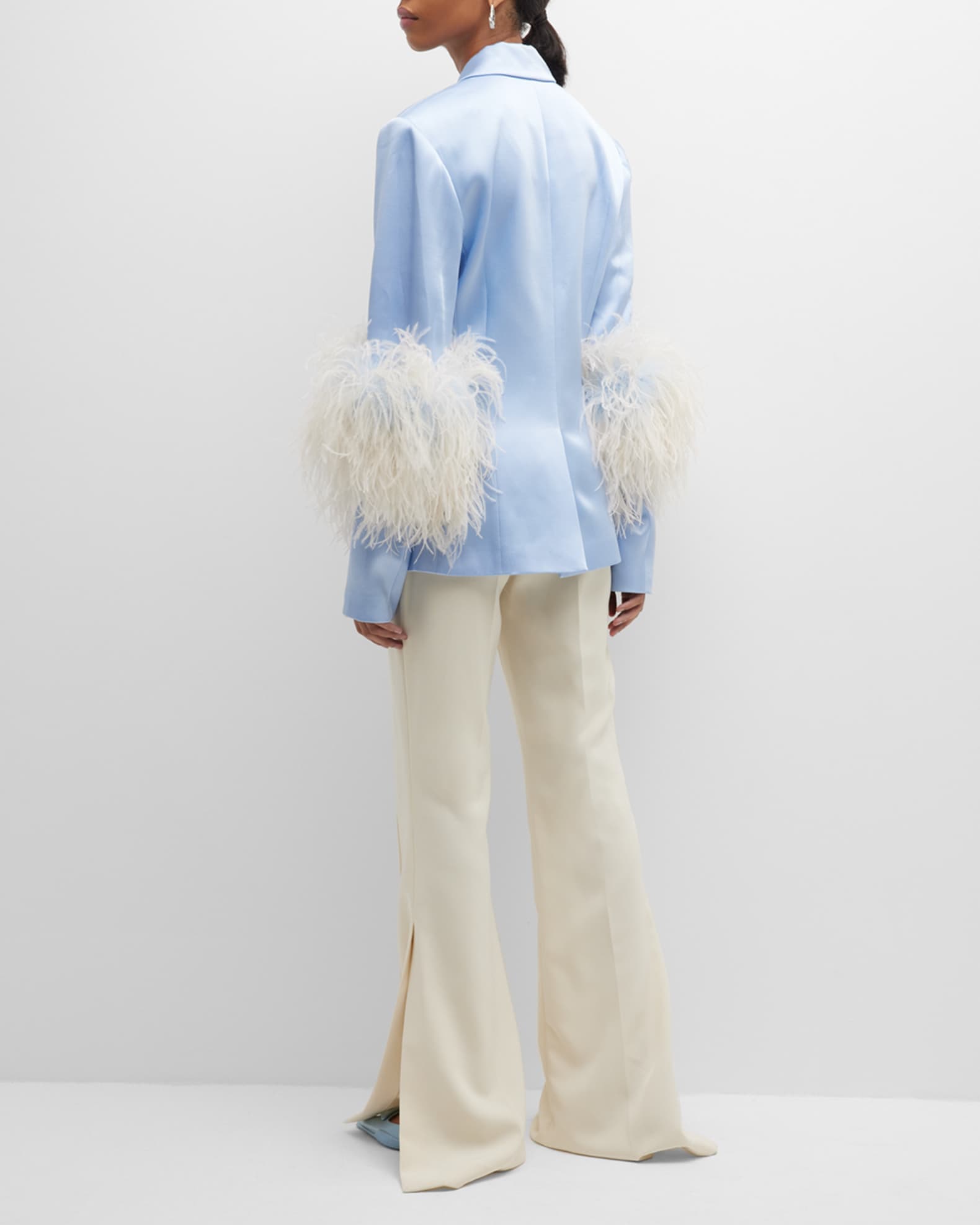 LAPOINTE Slit-Hem Flare Matte Crepe Pants | Neiman Marcus