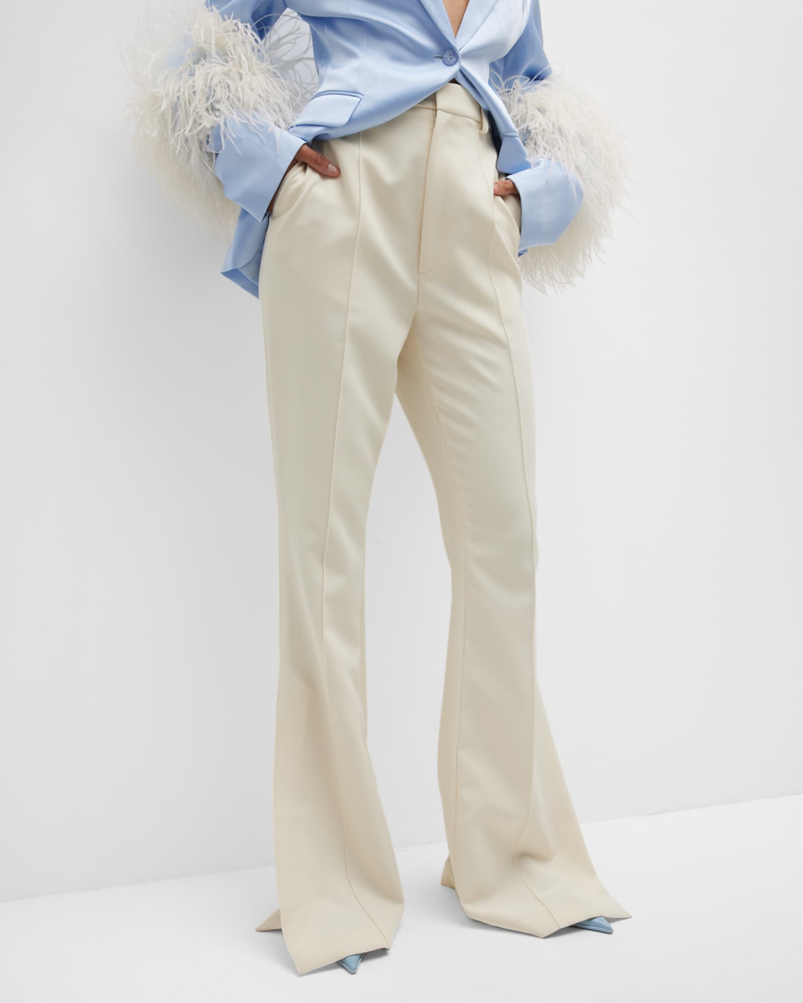 LAPOINTE Slit-Hem Flare Matte Crepe Pants | Neiman Marcus
