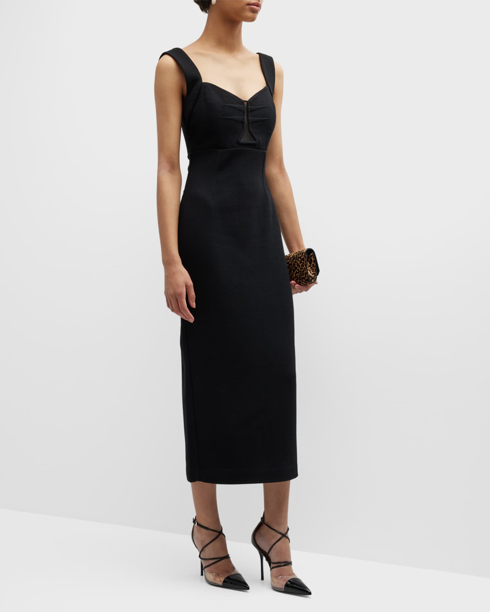 Roland Mouret Cutout Sleeveless Wool Crepe Midi Dress | Neiman Marcus