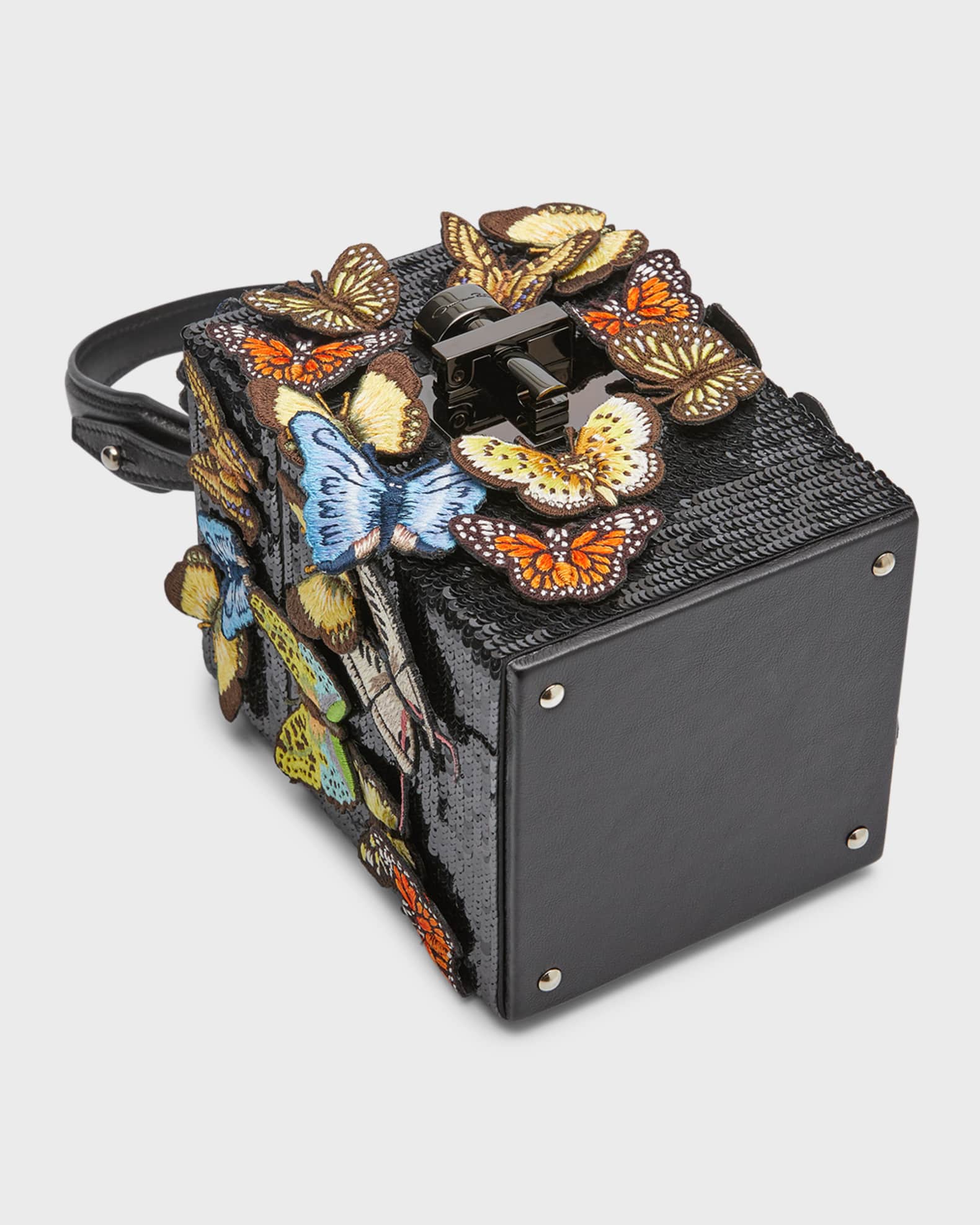 Oscar de la Renta Alibi Butterfly Sequin Cube Top-Handle Bag | Neiman Marcus
