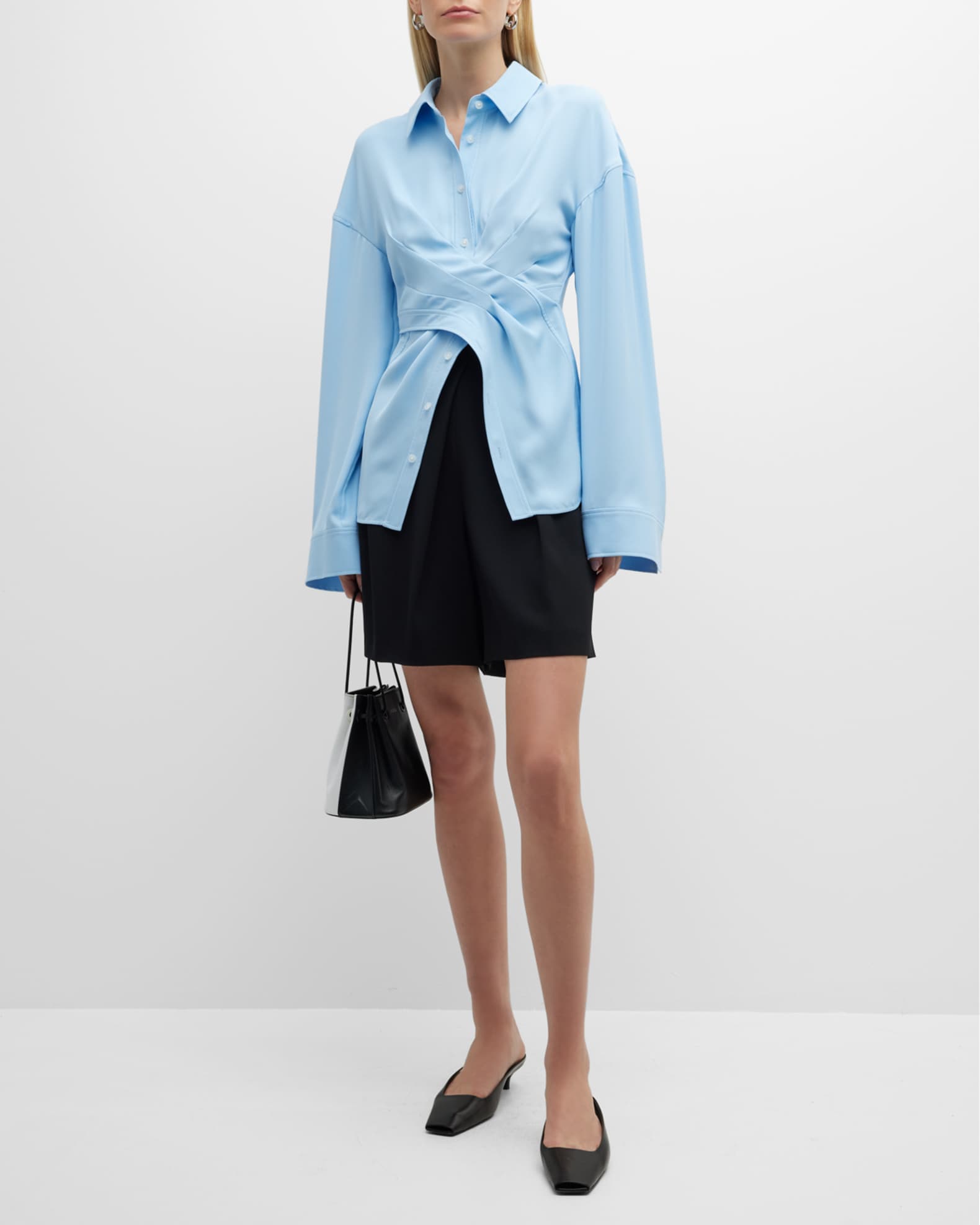 ADEAM Lewitt Pleated Crossover Collared Shirt | Neiman Marcus