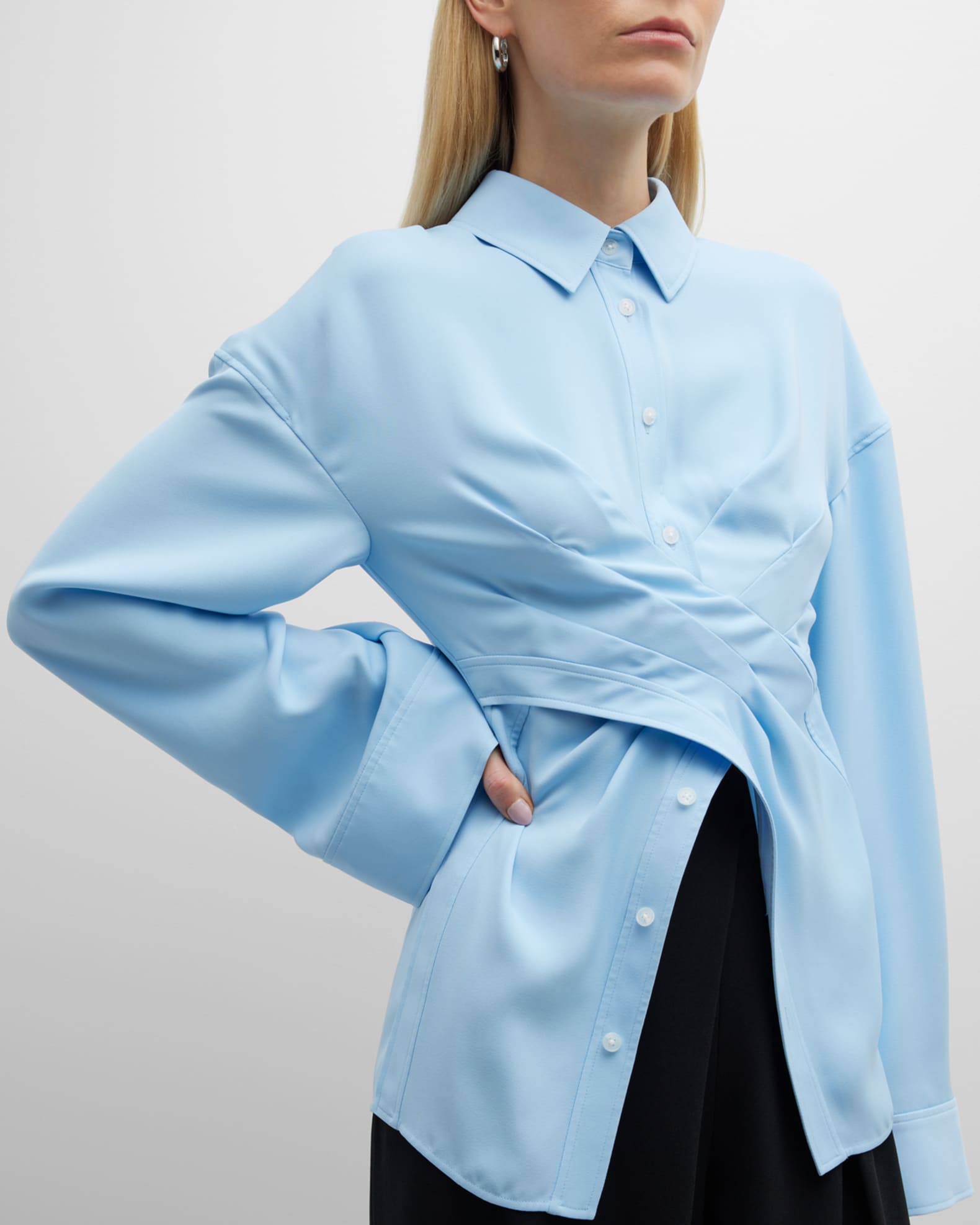 ADEAM Lewitt Pleated Crossover Collared Shirt | Neiman Marcus