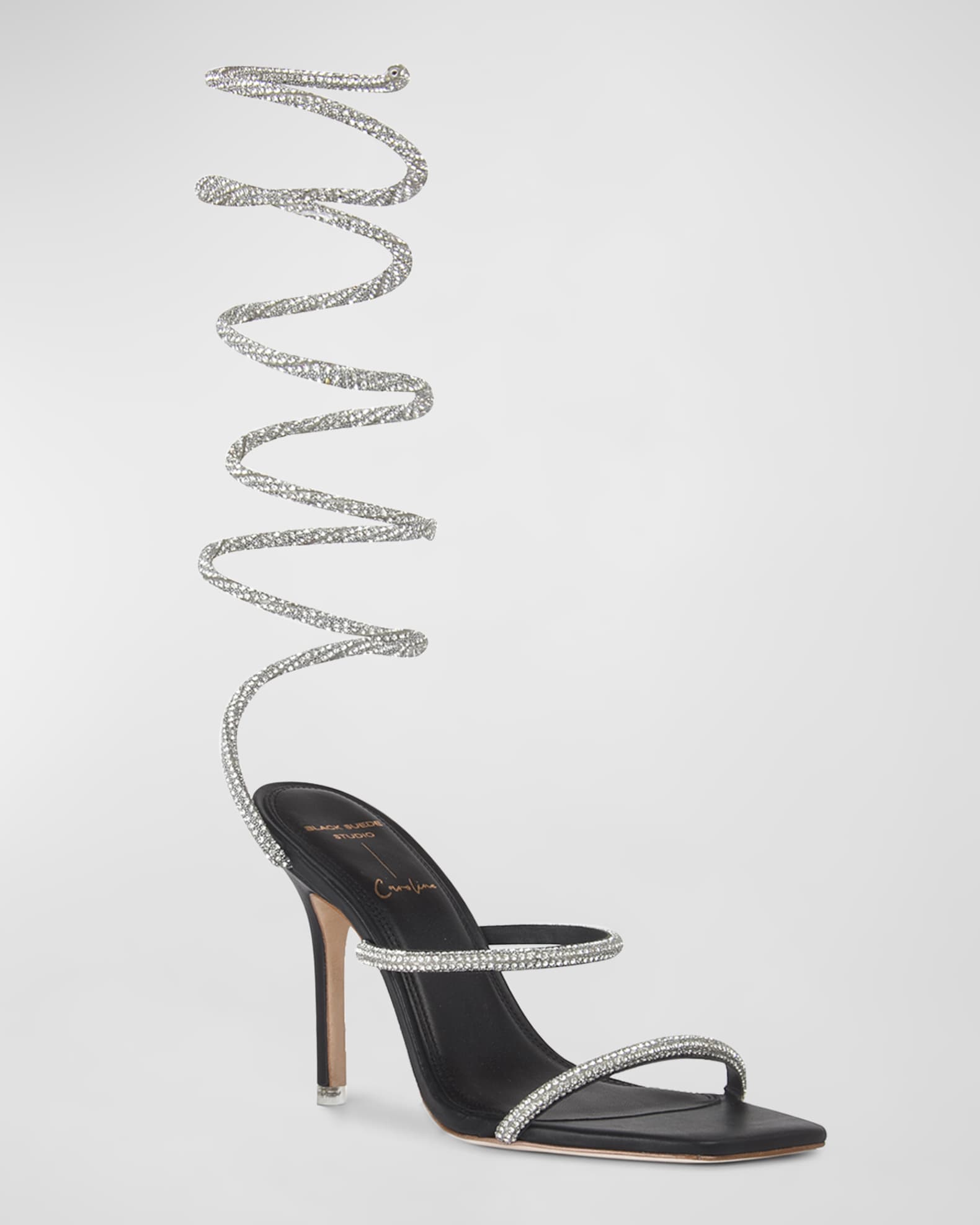 Black Suede Studio Court Crystal Corkscrew Coil Sandals | Neiman Marcus