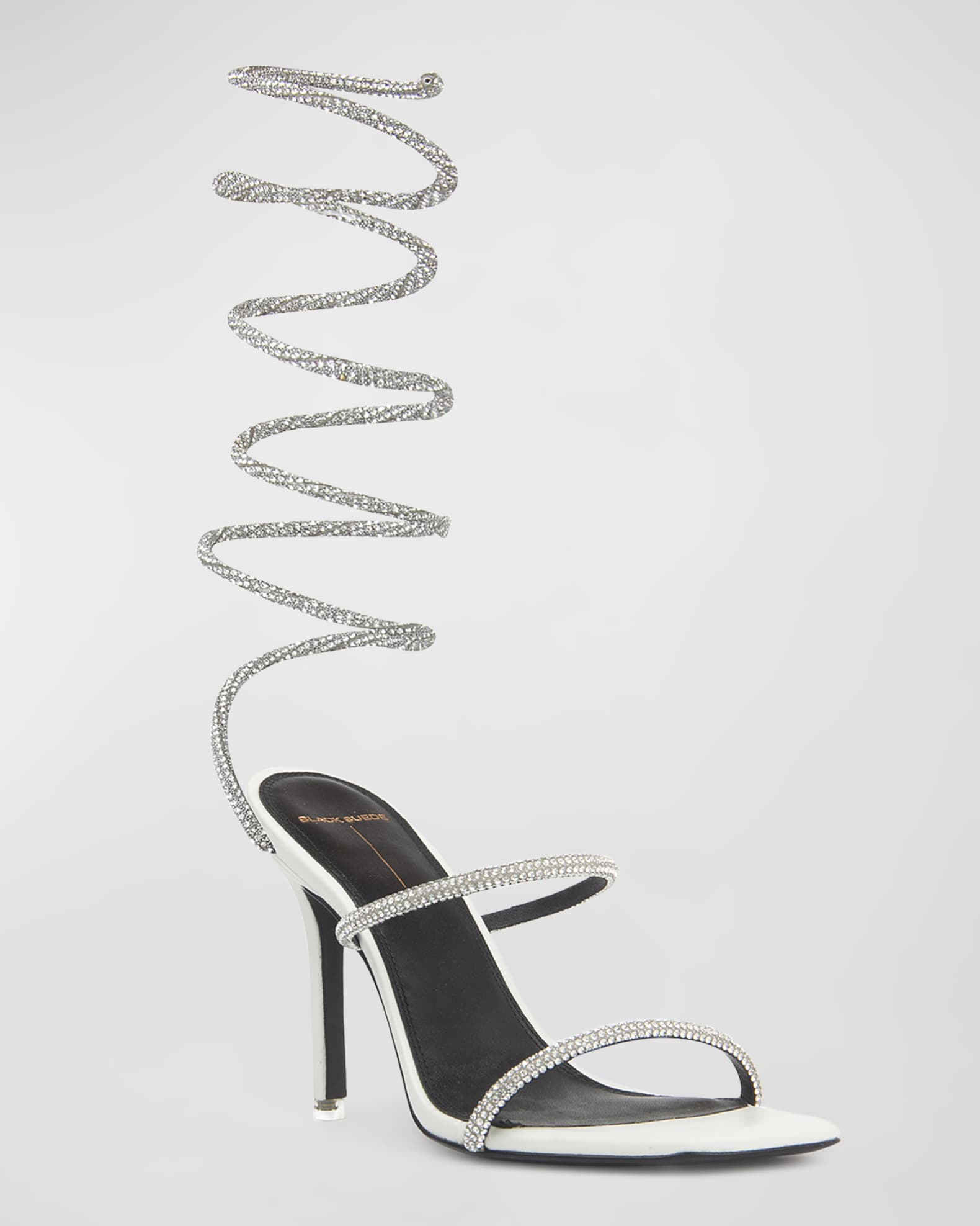 Black Suede Studio Court Crystal Corkscrew Coil Sandals | Neiman Marcus