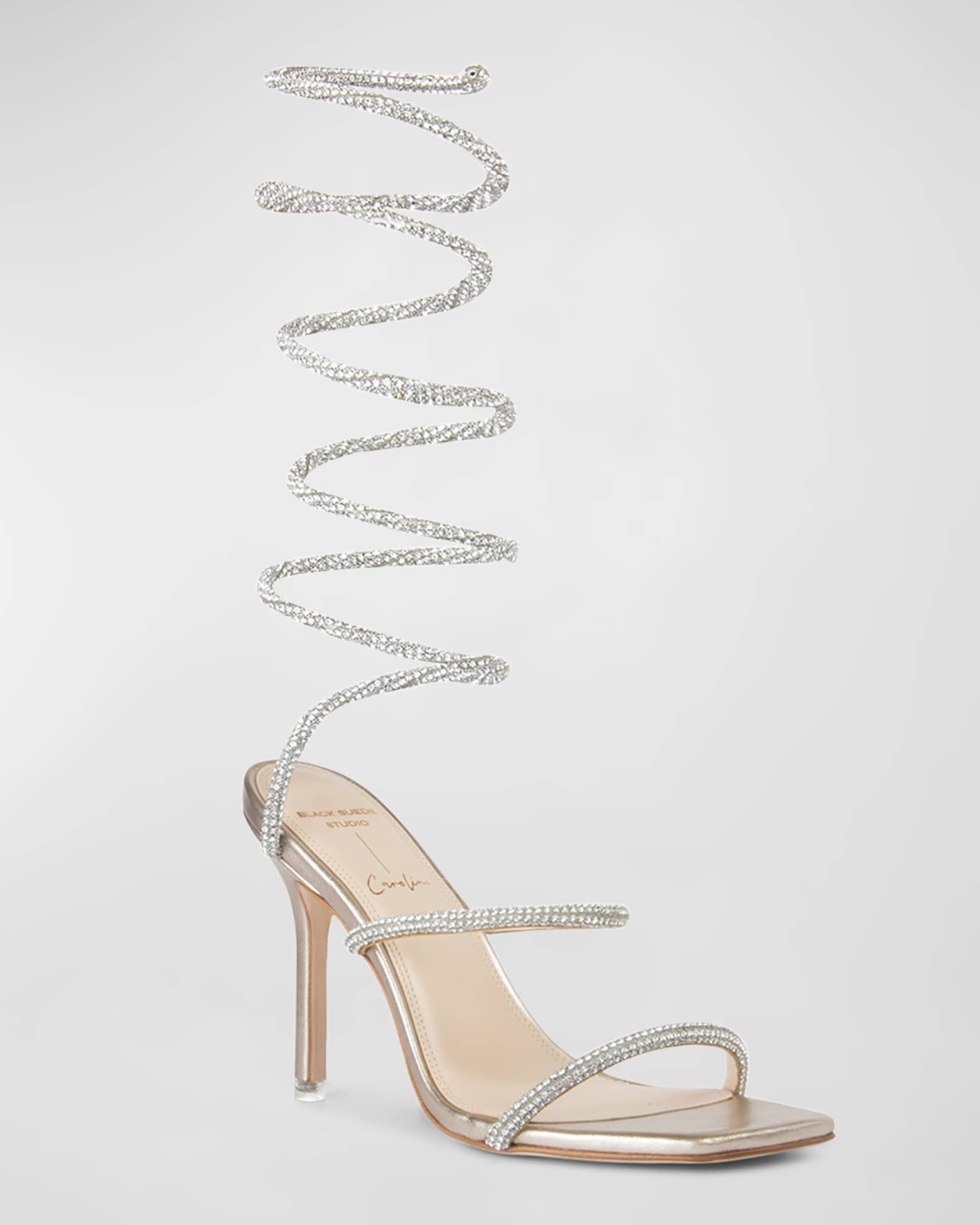 Black Suede Studio Court Crystal Corkscrew Coil Sandals | Neiman Marcus