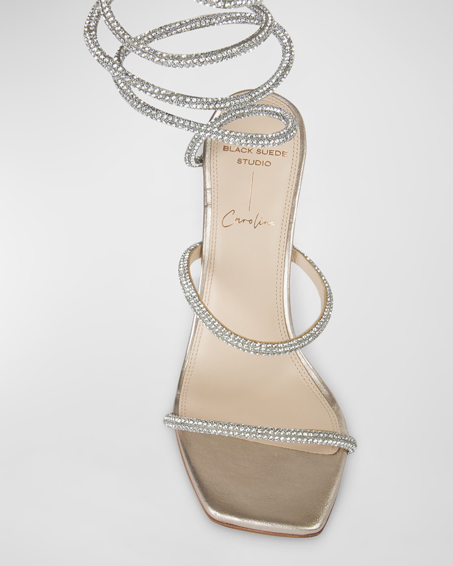 Black Suede Studio Court Crystal Corkscrew Coil Sandals | Neiman Marcus