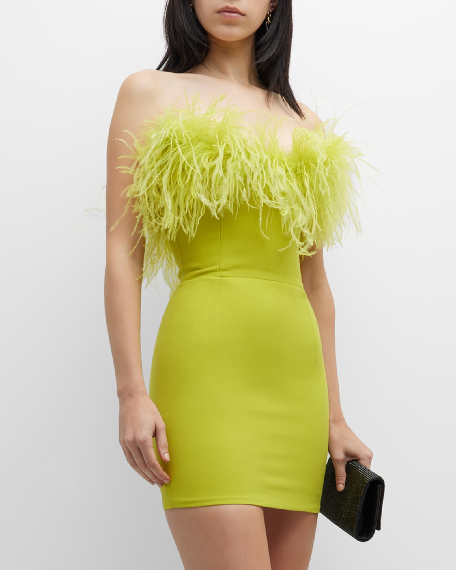 The New Arrivals by Ilkyaz Ozel Strapless Feather-Trim Mini Dress ...