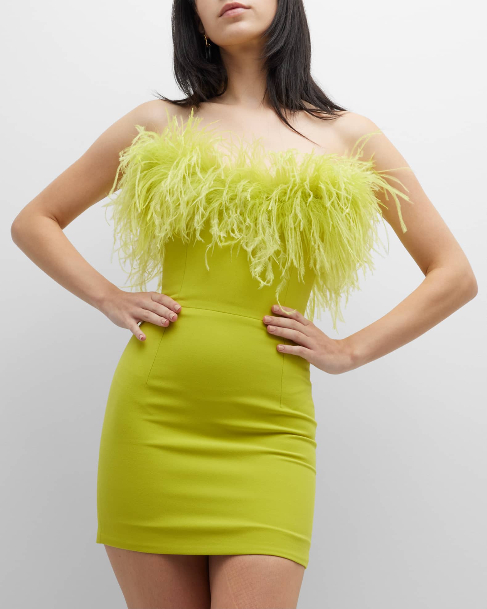 The New Arrivals by Ilkyaz Ozel Strapless Feather-Trim Mini Dress ...