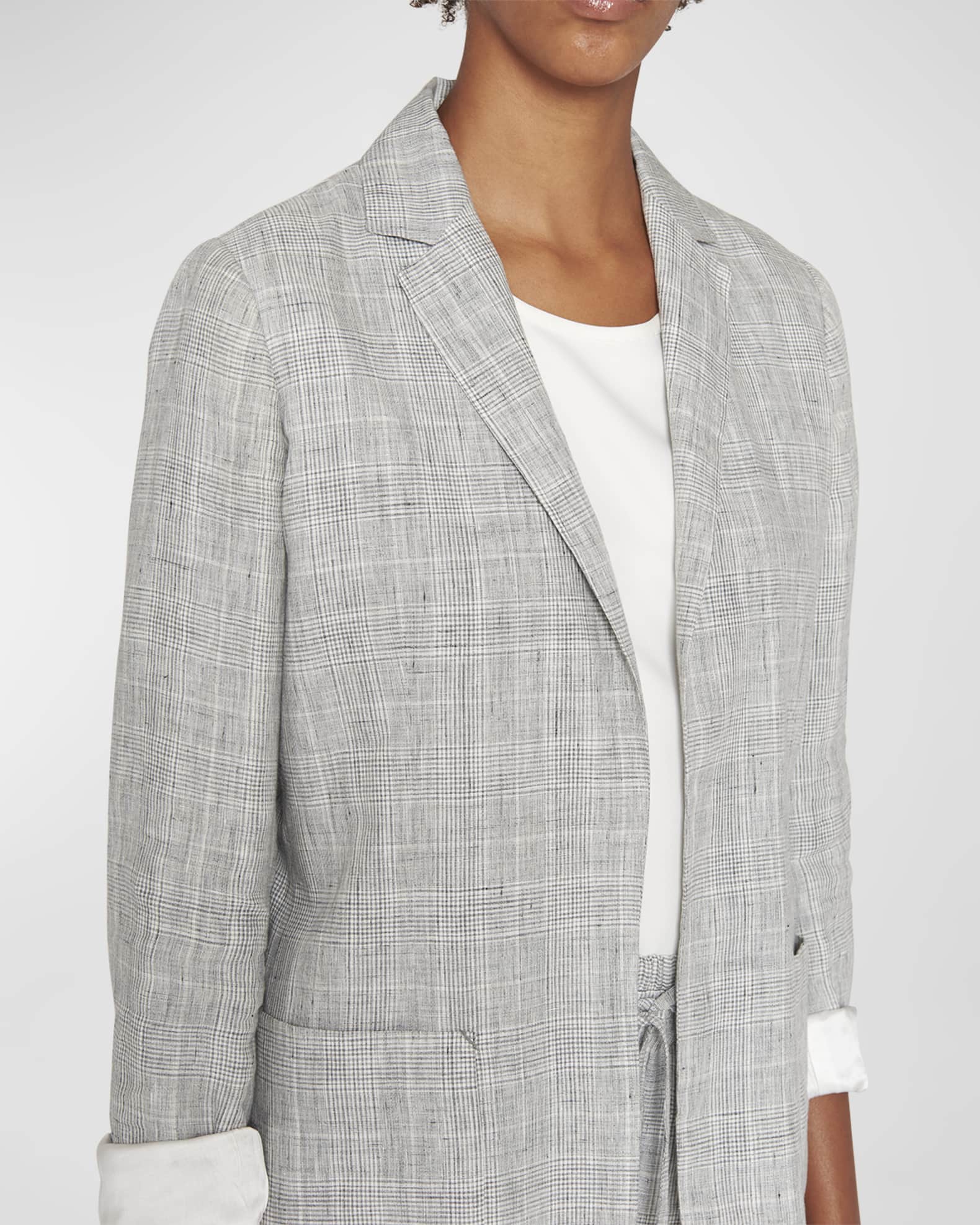 Kiton Check Open-Front Linen Blazer Jacket | Neiman Marcus
